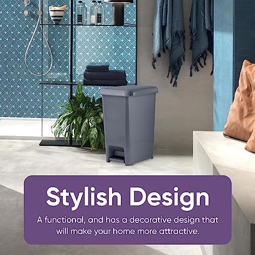 Superio Slim Trash Can with Foot Pedal β 10.5 Gallon Step-On Trash Can with Lid, Large Plastic Garbage Can, Trashcan for Bathroom, Kitchen, Office,Bedroom, Dorm Room, Patio, β Onyx Grey