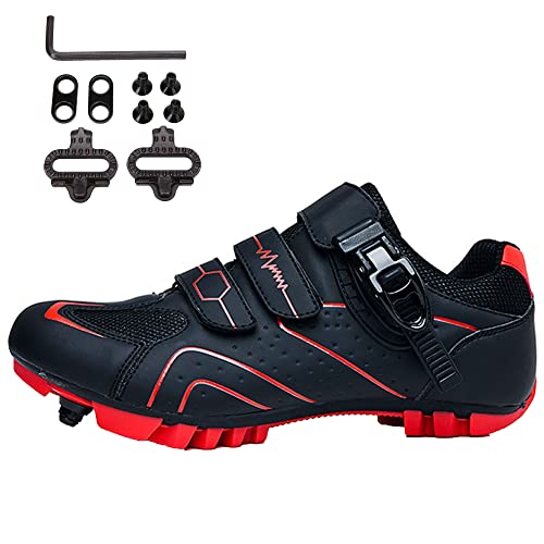 PENXZT Cycling Shoes Mens Flat Mountain Bike Sneakers Breathable Hook-Ring Compatible with SPD Cleats,D,5