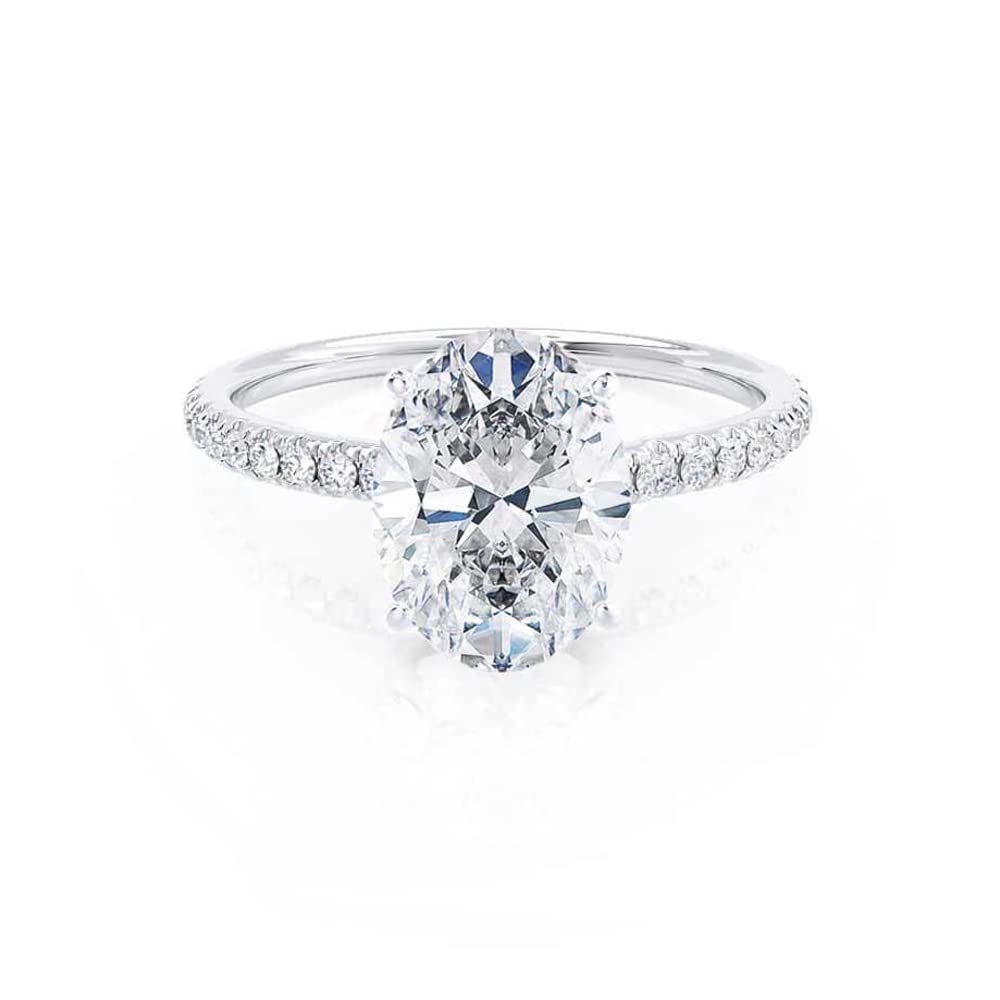RITZIN 925 Sterling Silver White Moissanite Diamond Solitaire With Accents Engagement Rings For Women - Oval (12.5)