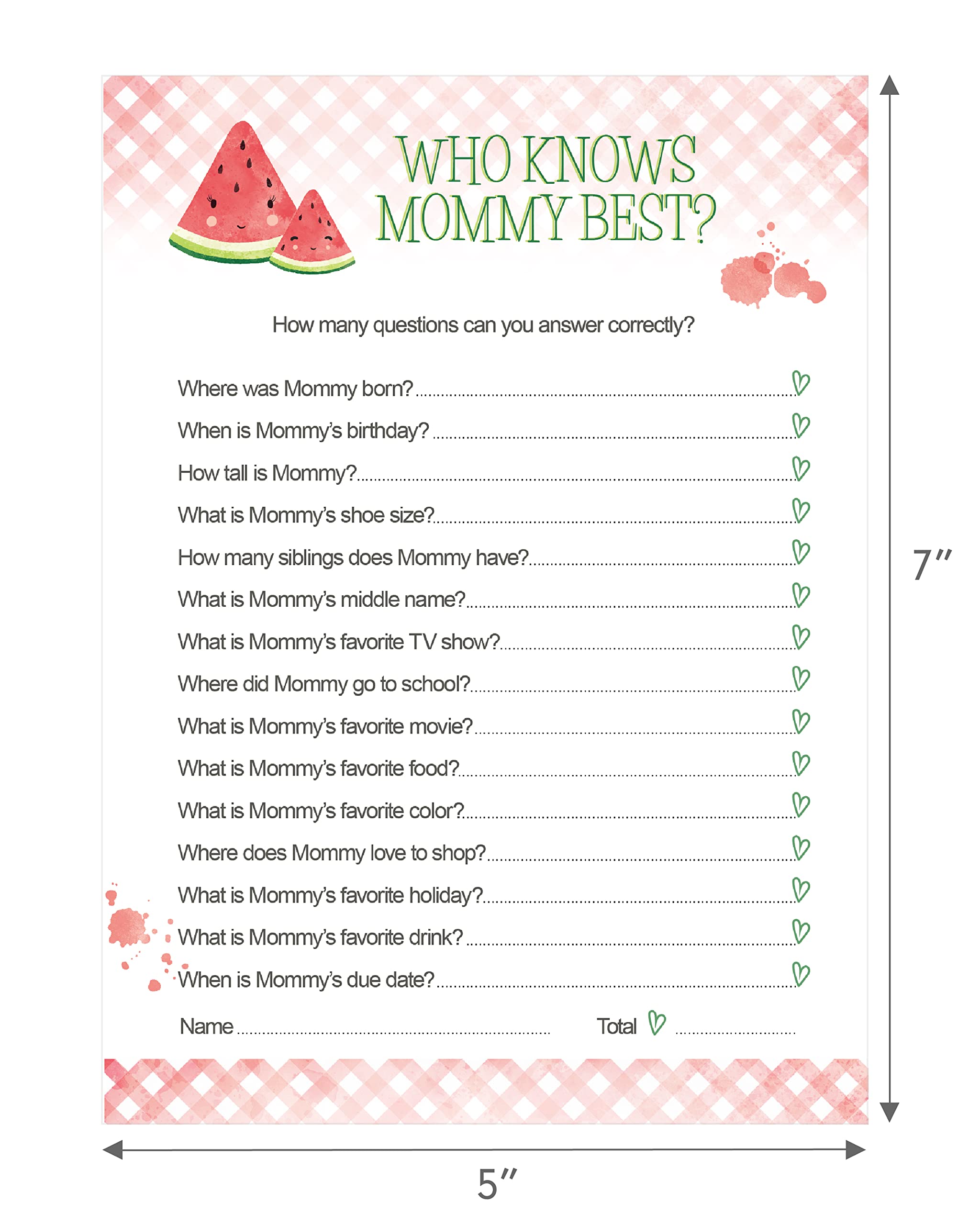 Watermelon Baby Shower Game Who Knows Mommy Best (24-Count)