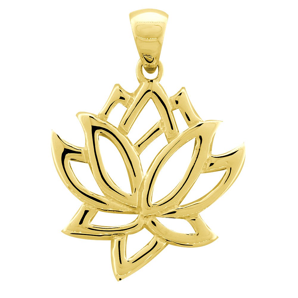 Large Lotus Flower Charm in 14k Yellow Gold