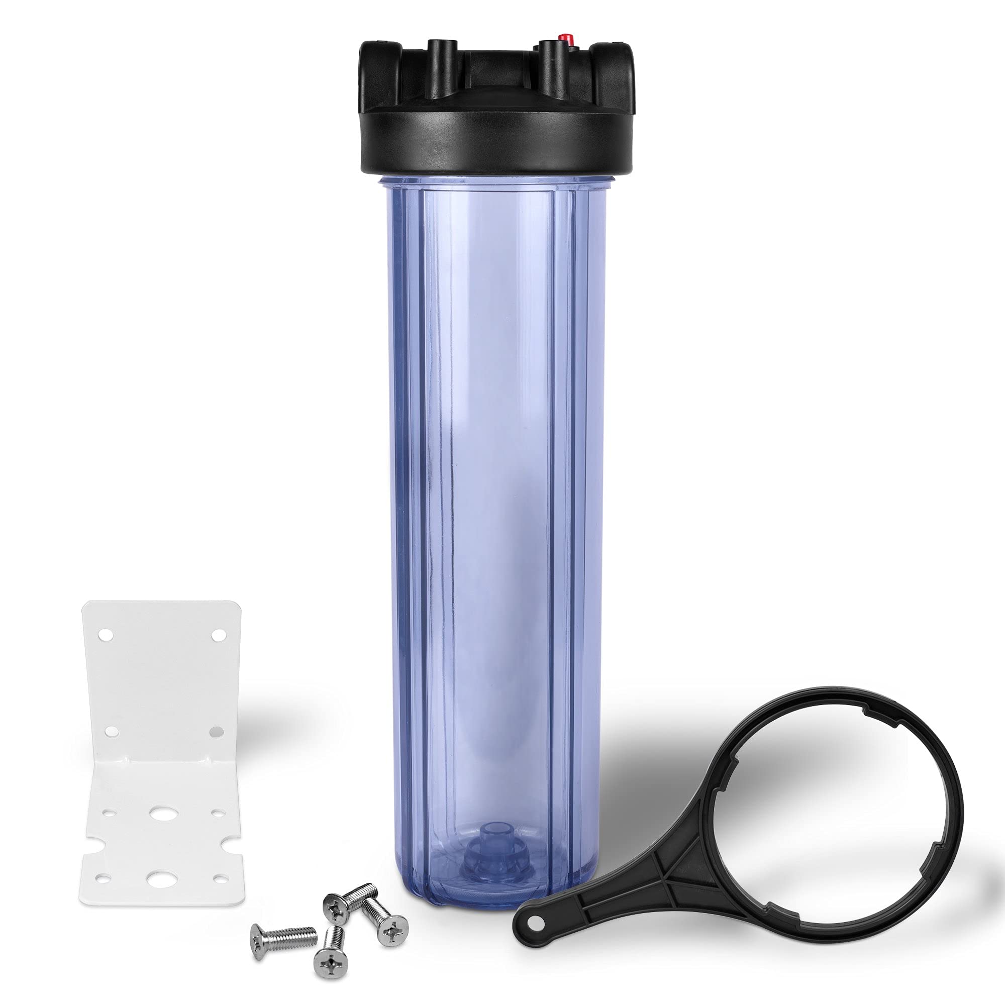 Whole House Water Filter System, Transparent 20 x 4.5" Housing, Presser Relief Button, 1” Inlet/Outlet Brass Port & 5 Mic Pleated Washable Sediment Cartridge Meets NSF Standards & Regulations (20”)