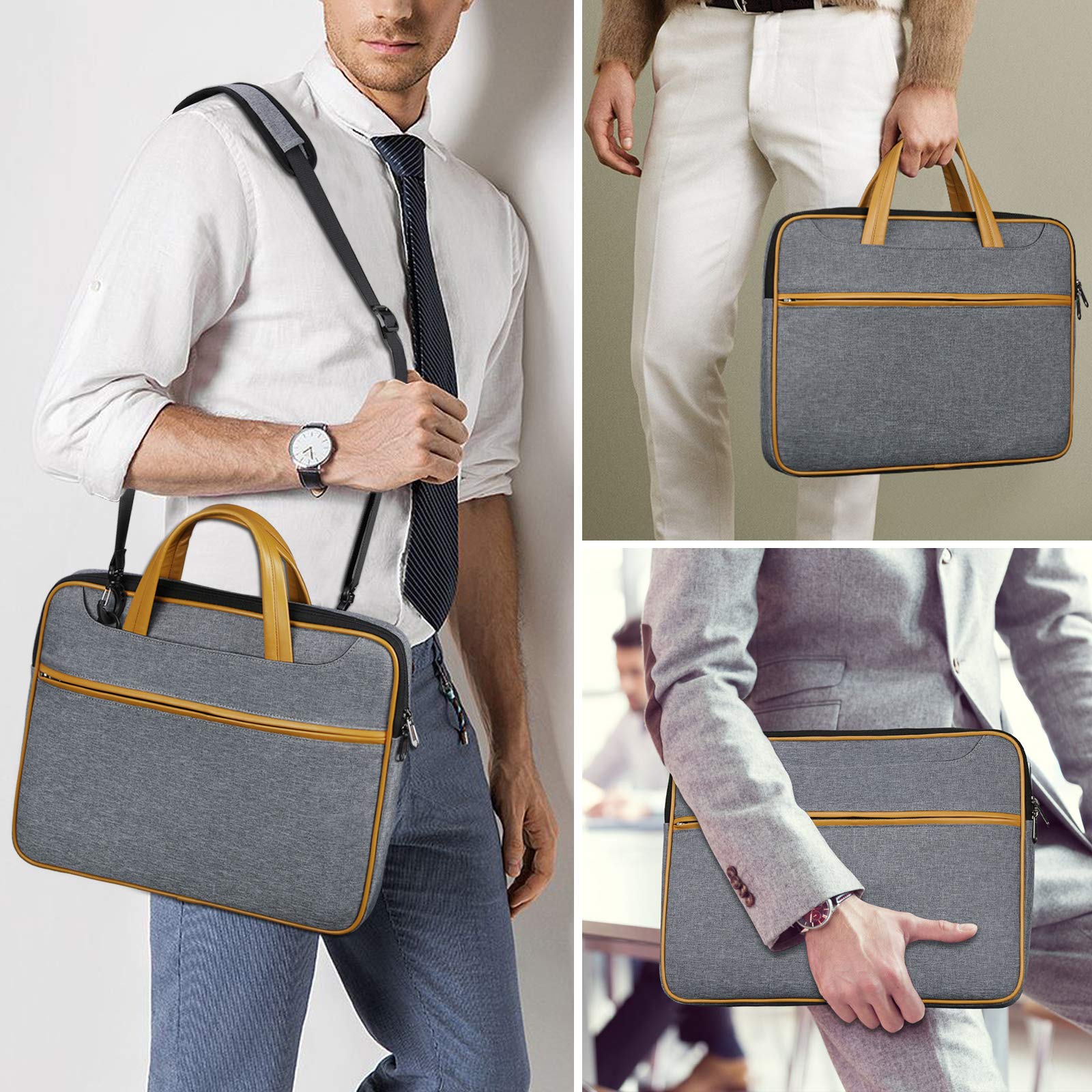 Laptop Case 13-14 inch Laptop Shoulder Bag Waterproof Computer Sleeve Carrying Business Bag for MacBook Air/Pro Notebook Portable Handle Laptop Messenger Bag Light Grey