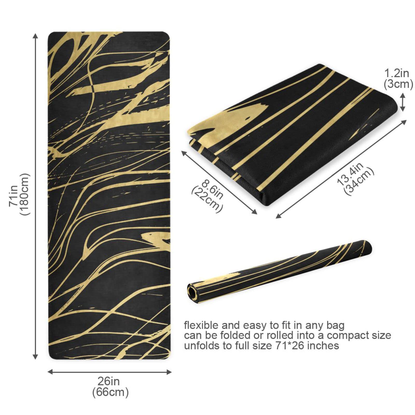 senya Gold Black Marble Yoga Mat Cover, Non Slip Exercise Mat Cover High Performance Grip, Coming with Carry Bag(228vb9a)