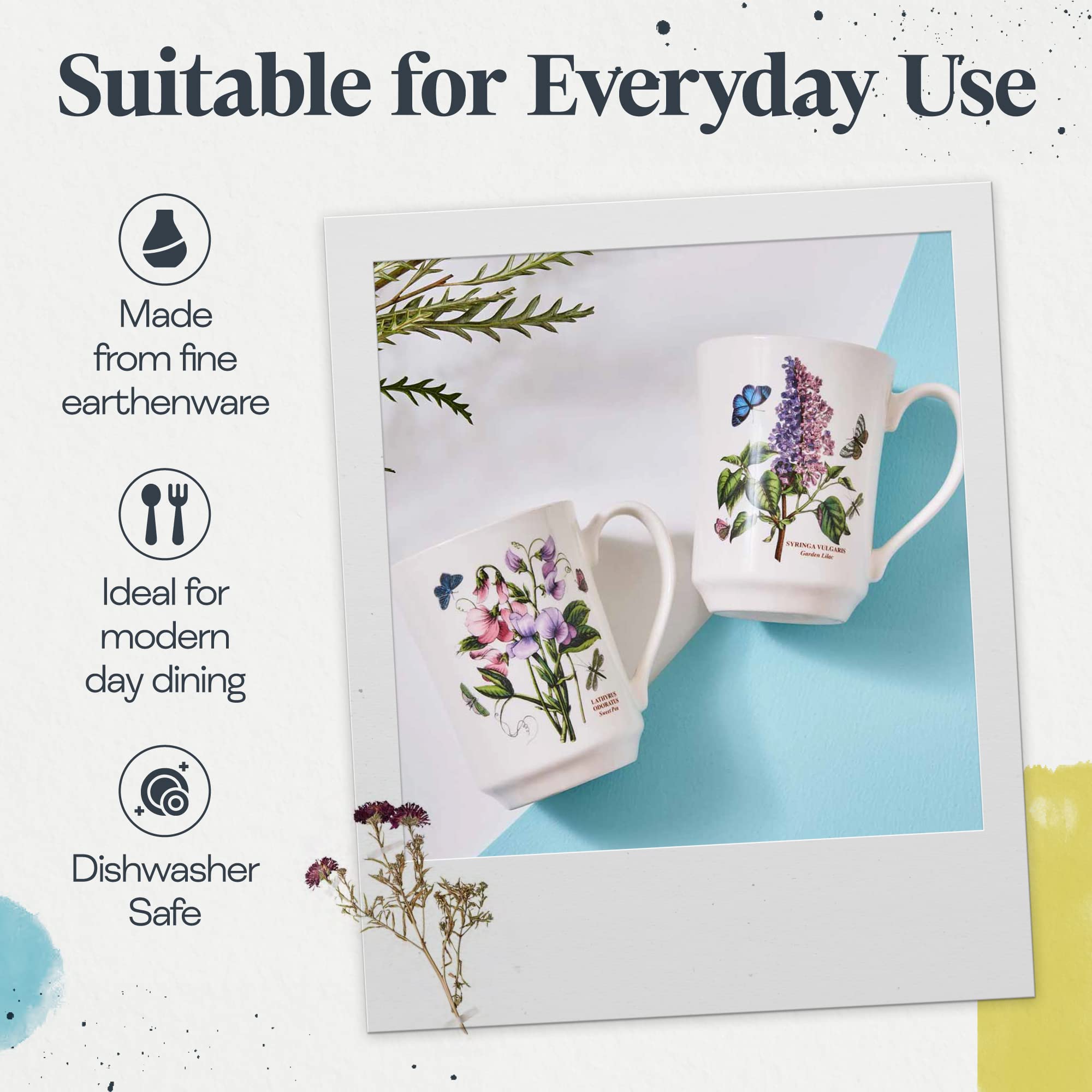 Portmeirion Botanic Garden 30 Piece Earthenware Dish Set | Dinnerware Set for 6 | Earthenware Dish Set | Includes Dinner Plates, Side Plates, Mugs, Soup Bowls, & Pasta Bowls