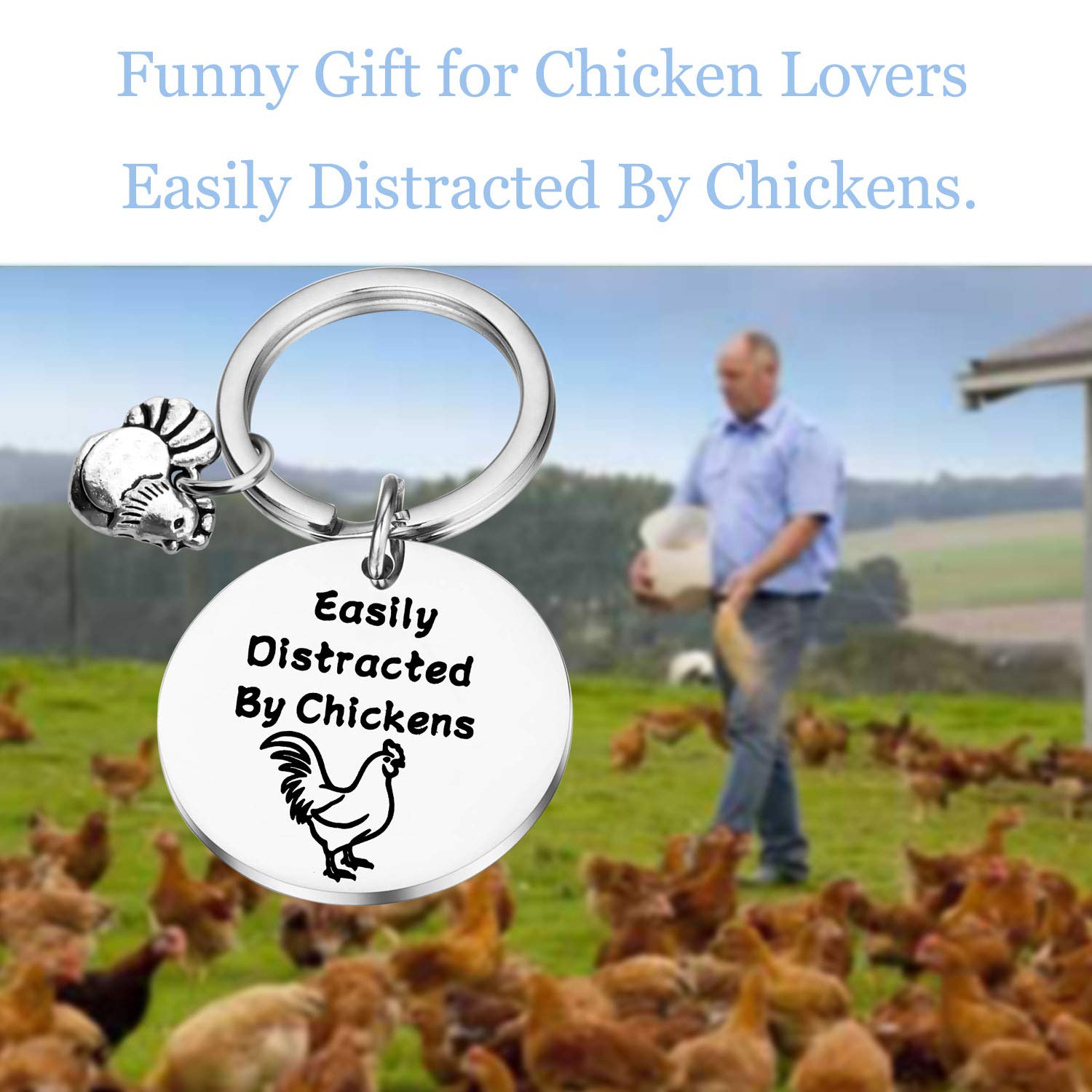 Lywjyb Birdgot Easily Distracted By Chickens Keychain (Easily Distracted By Chickens)