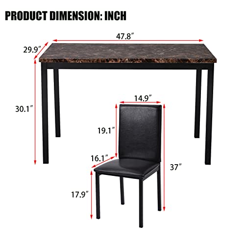 WIILAYOK Dining Table Set for 4, Modern 5-Piece Kitchen Dining Table Set with Faux Marble Tabletop & 4 PU Leather Upholstered Chairs for Living Room, Dinette, Compact Space