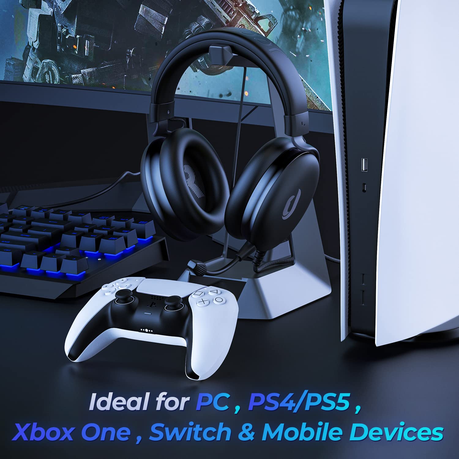 SENZER Gaming Headset with Microphone - 7.1 Surround Sound, Lightweight & Ultra-Soft Memory Foam Cushion, Detachable Noise Canceling Mic - for PC PS4 PS5 Xbox One, Xbox Series X|S, Switch Mobile