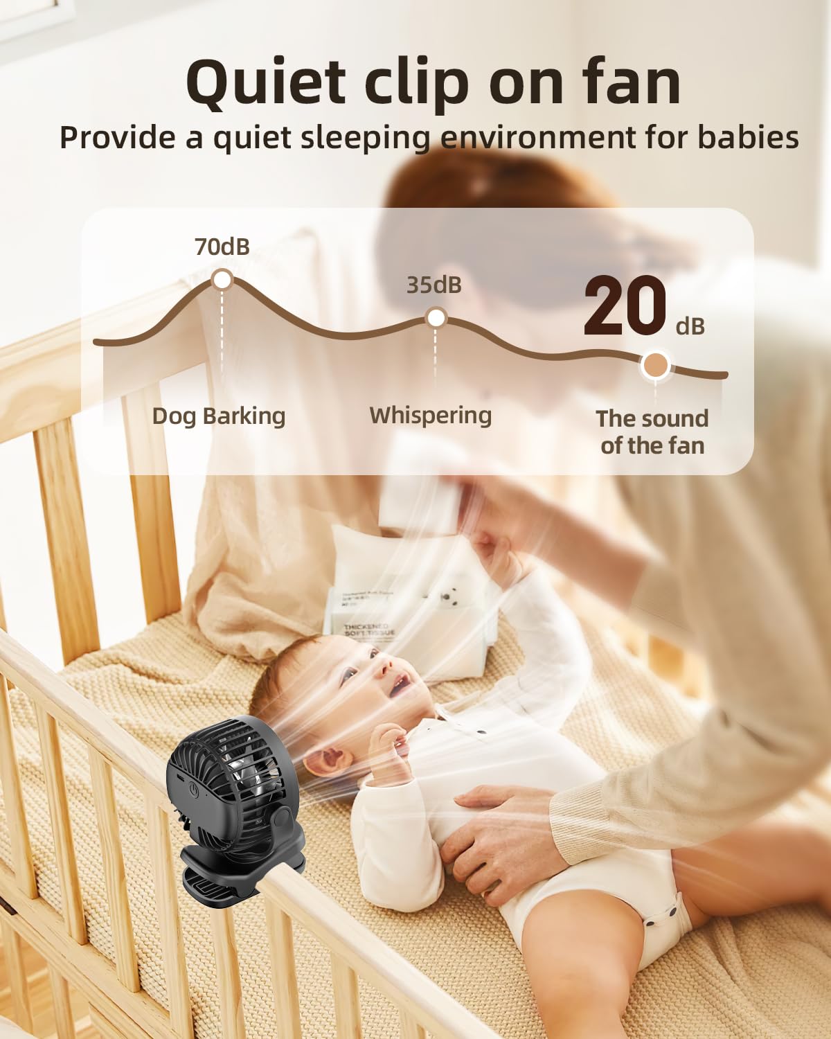 TUNISE Mini Clip on Fan, Battery Operated Desk Fan, Digital display,3 Speeds Adjustable, Bidirectional 360 ° Adjustable, Super Strong Wind, Portable Fan for Home Office Stroller Camping Black