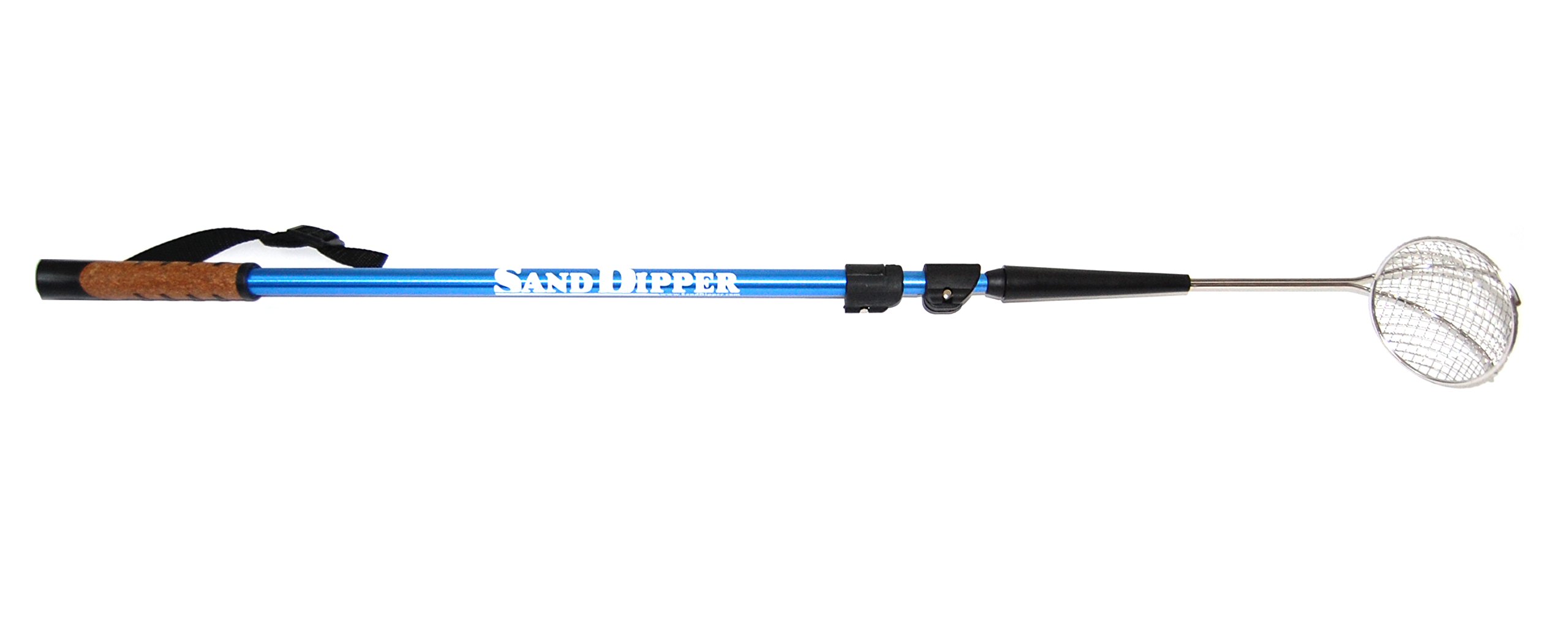 Sand Dipper Full Size Beach Scoop Shovel & Sifter Tool for Beachcombing – Adjustable Sea Glass, Shell, Shark Tooth Sifter for the Beach – Can Be Used as a Walking or Hiking Stick Too – Blue, 4” Basket