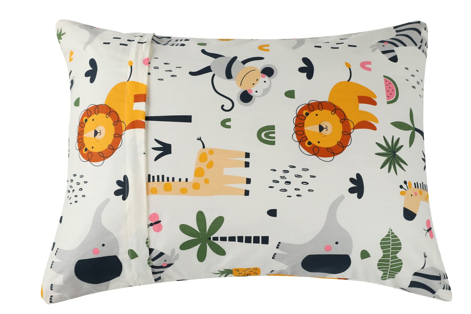 Tontukatu Toddler Pillowcase Set 2 Pack Super Soft Cotton Zipper Closure Travel Pillow Covers, Fits Pillow 14 x 19 13 x 18 12 x 16 Grey Elephant Lion