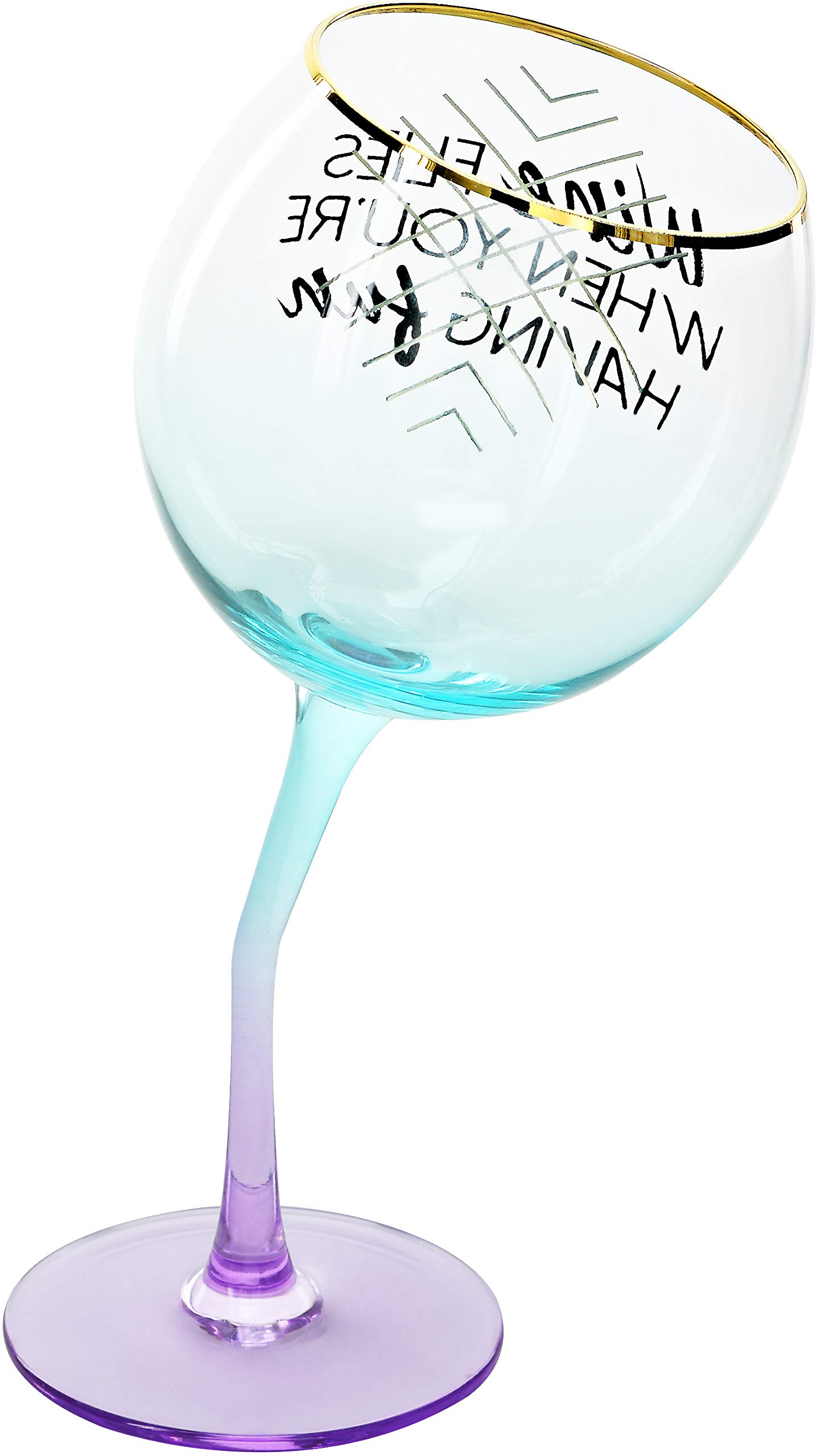 Pavilion Gift Company Flies When You're Having Fun 11 Oz Blue Ombre & Gold Unique Tipsy Stemmed Wine Glass