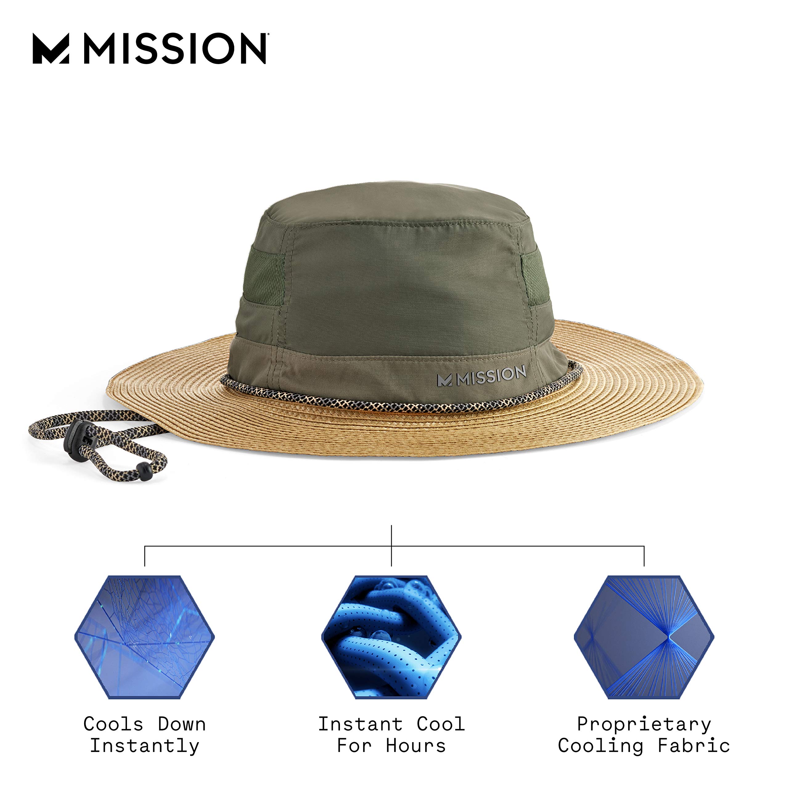 MISSION Mixed Media Cooling Hat- Instant Cooling Technology, Wide Straw Brim, UPF 50 Sun Protection- Olive