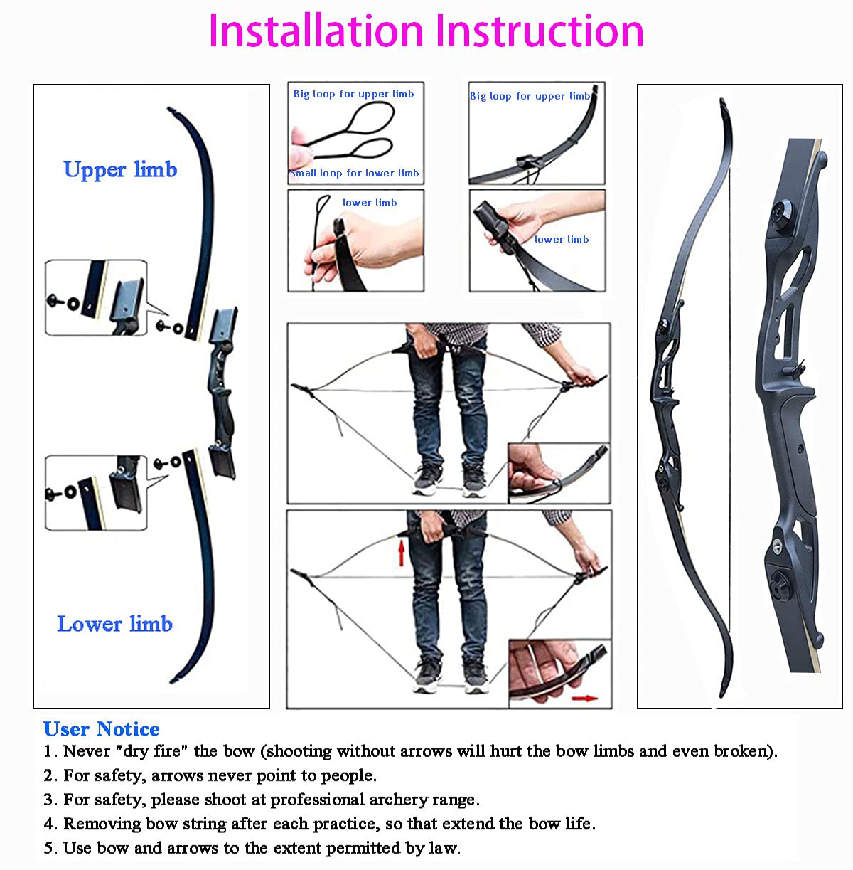 Monleap 56" Takedown Recurve Bow and Arrows Set for Adults Right Hand Archery Kit Metal Riser Hunting Bow for Shooting Practice 30-50lb (Black 50lb)