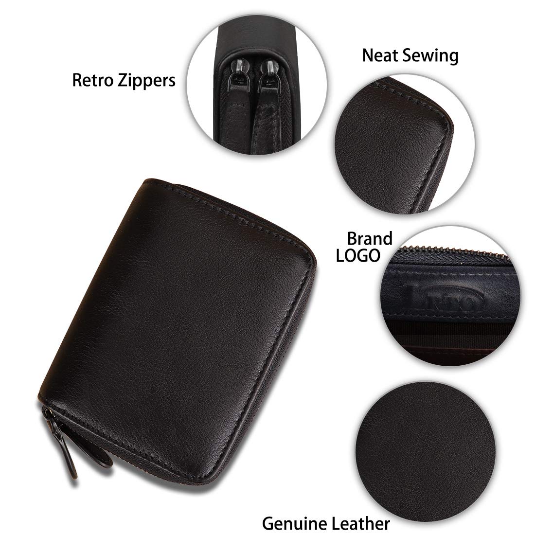 LRTO Genuine Leather Small Purse Wallet for Women RFID-Blocking Handmade Clutch Wallets Money Clip Card Organizer Coin Pouch (NavyBlue)