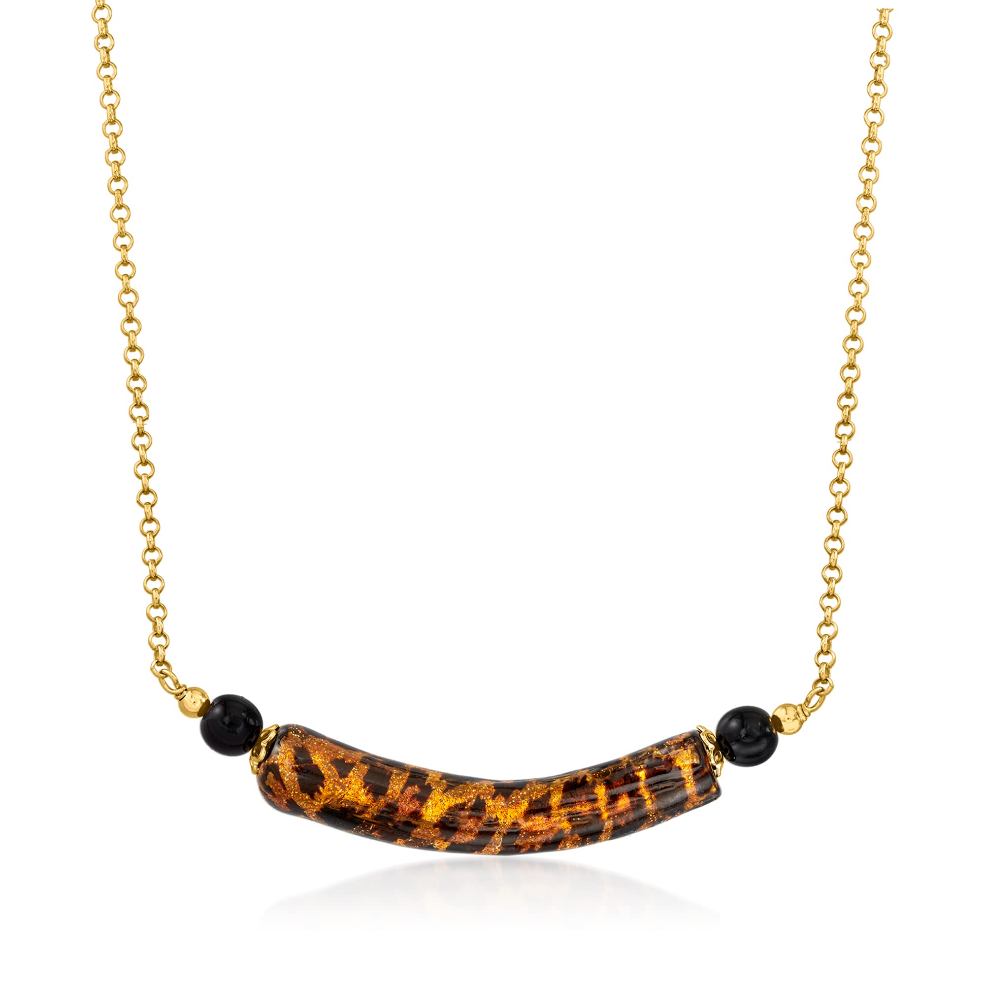 Ross-Simons Italian Leopard-Print Murano Glass Bead Necklace in 18kt Gold Over Sterling. 18 inches