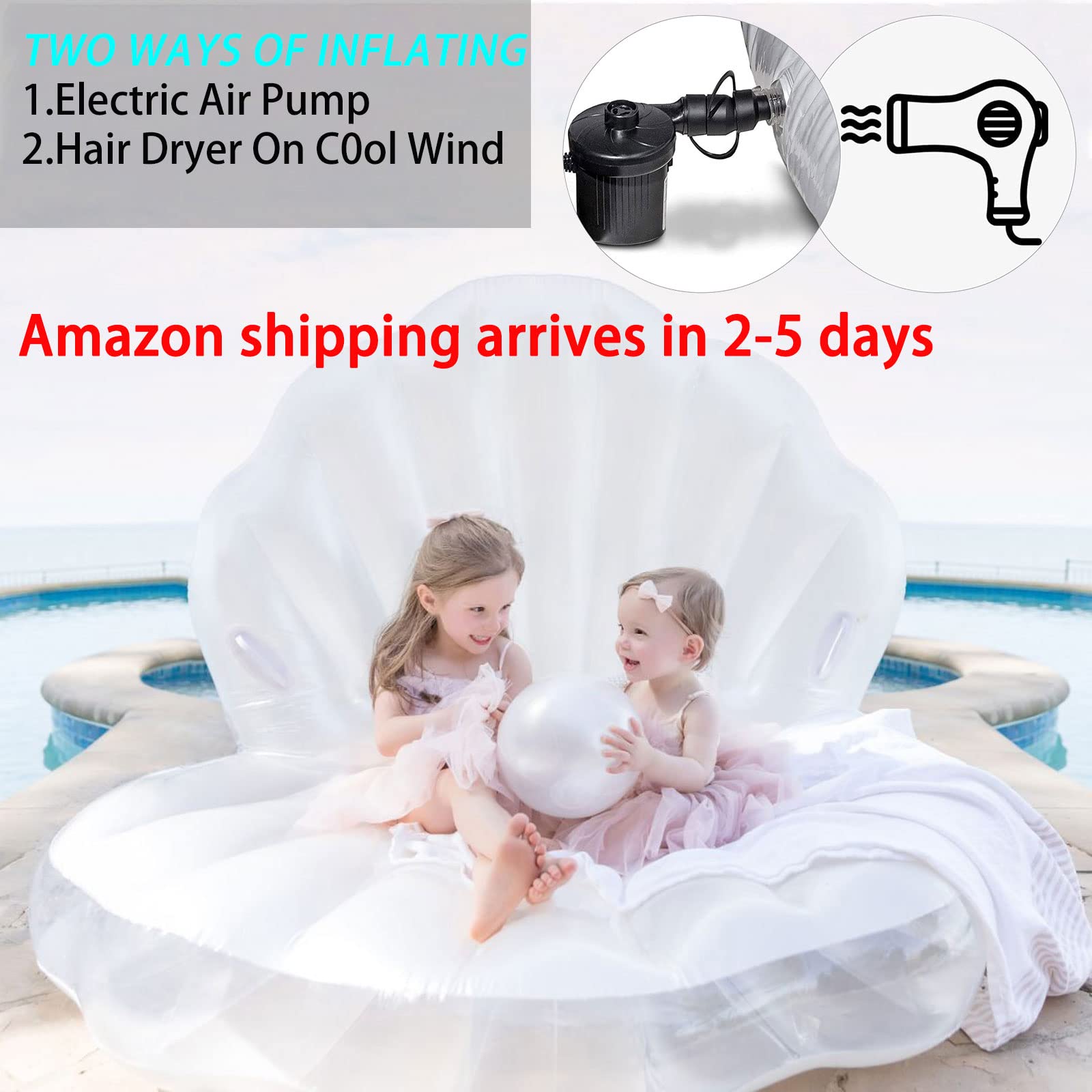 RJCKCC Swimming Pool Inflatable Seashell Float Seashell Inflatable Pool Float Seashell Mermaid Theme Party Floating Ball Giant Air Mattresses Floating Bed Mattress Beach (Inflatable Seashell Float)