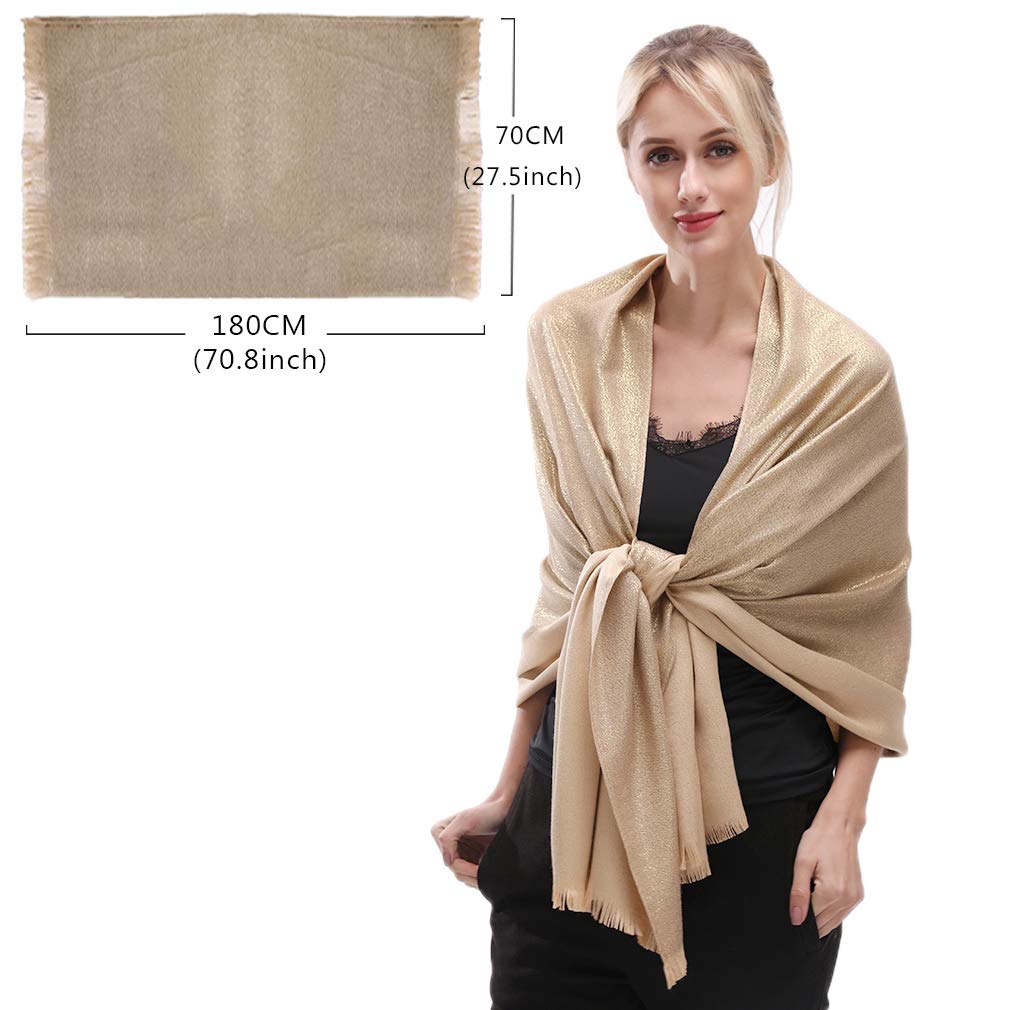 LMVERNA Women's Sparkling Glitter Pashmina Scarf Shimmer Reversible Shawls and Wraps Scarf for Women(Gold)
