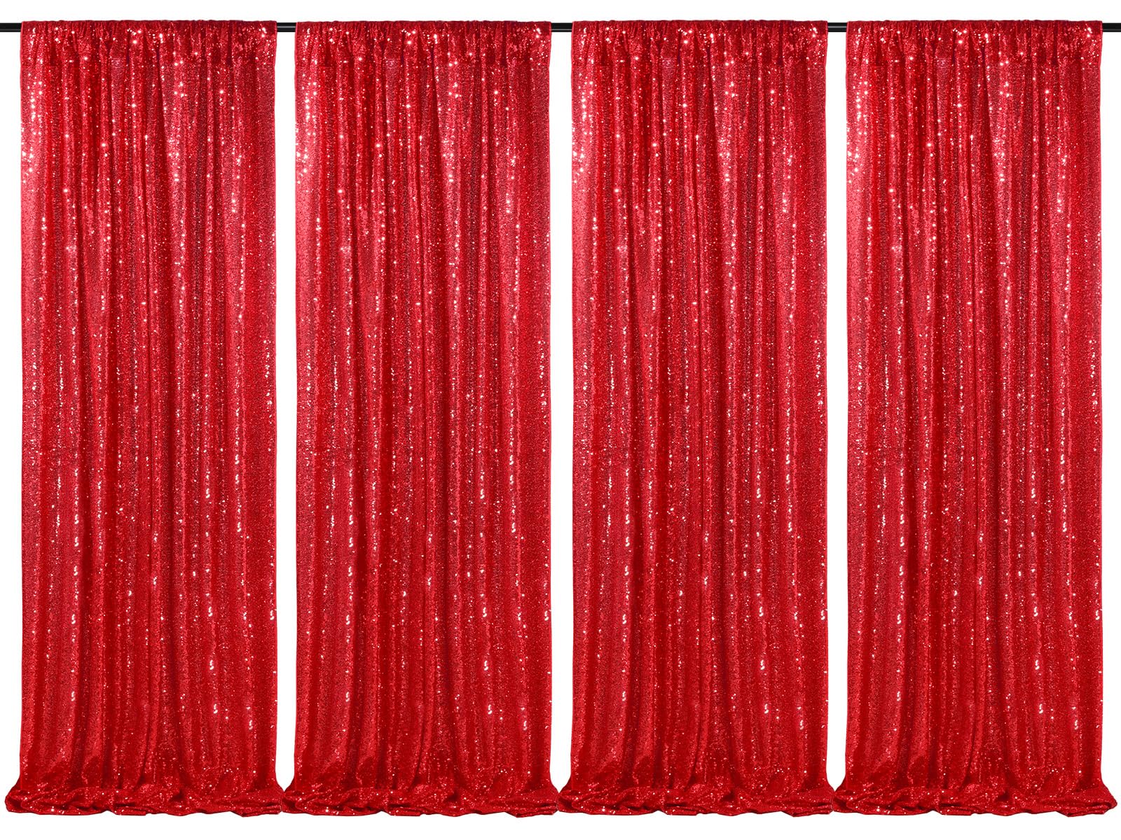 Red Sequin Backdrop 4 Panels 2FTx8FT Christmas Party Backdrop Curtains Photo Background Drapes Glitter Birthday Bridal Backdrop Drapes