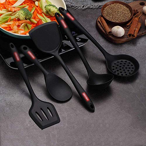 LMMDP 5 Pcs Silicone Utensils Set Non Stick Kitchen Cooking Tools Set Spatula Shovel Heat Insulation Kitchenware
