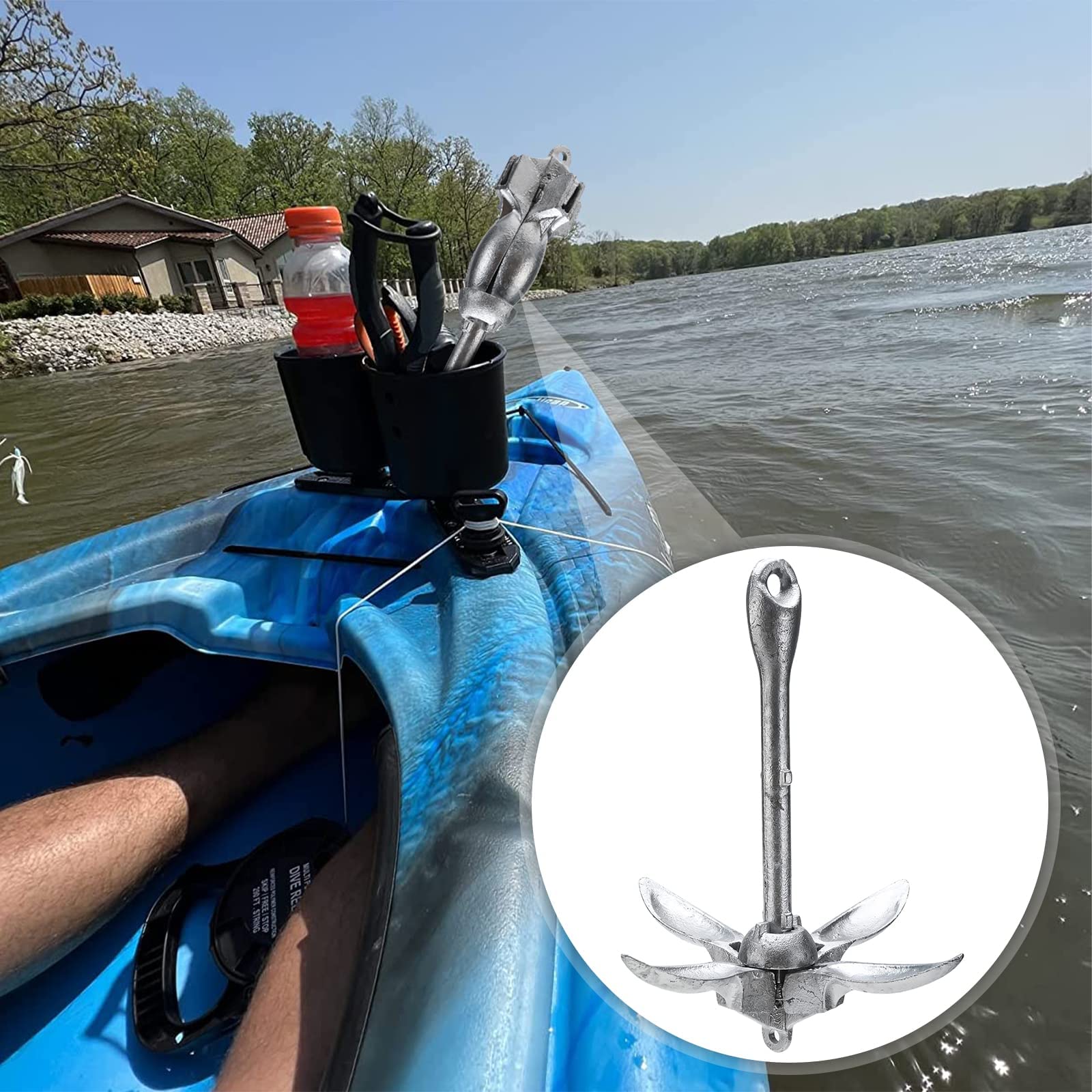 Potlimepan Folding Anchor Kit with 40ft Rope,Marine Anchor Accessories for Kayaks, Canoes, Paddle Boards