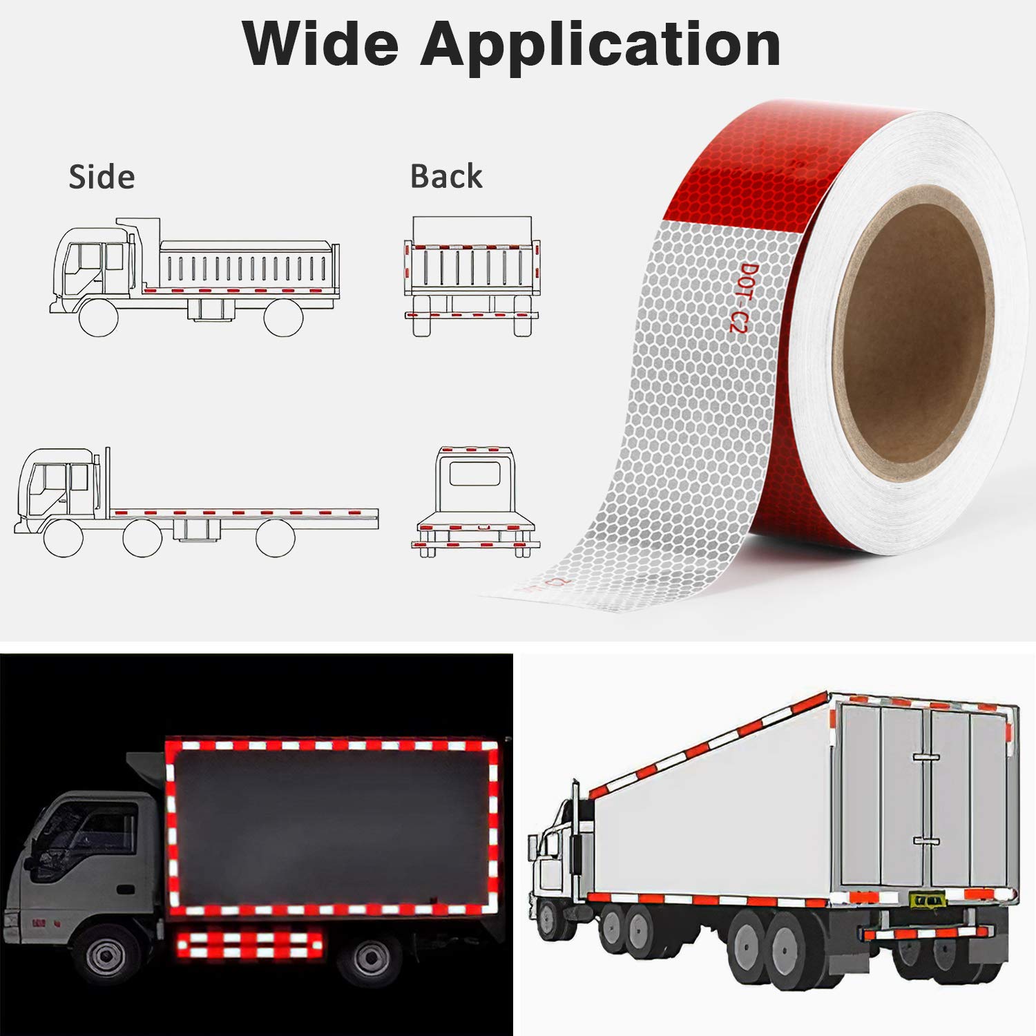 Kohree Reflective Safety Tape 2" x 30ft, DOT-C2 Approved Red White Waterproof Reflector Tape for Trailer, RV, Heavy Vehicle, Camper, Boat
