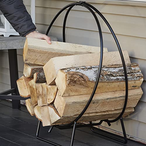 UniFlame Firewood Log Hoop Rack with 1/2" Solid Stock, Black