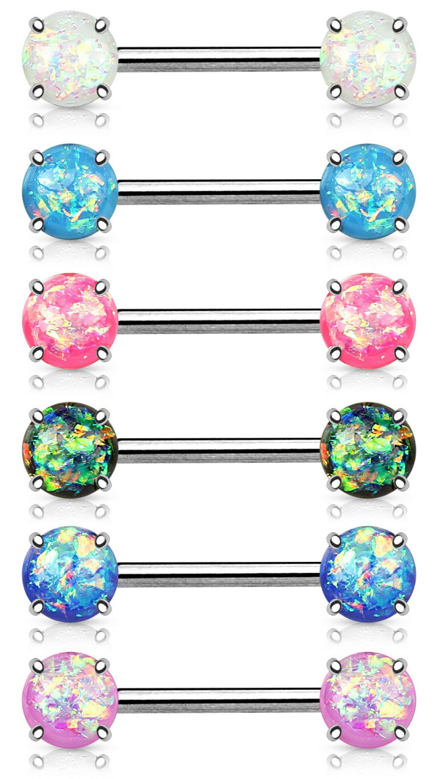 Lobal Domination Pair of Prong Set Synthetic Opal Glitter Nipple Rings/Shields/Barbells - 316L Surgical Steel (Dark Green Opal)
