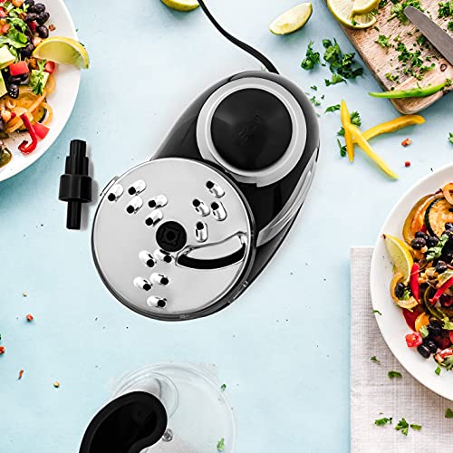 OVENTE Mini Electric Food Processor and Salad Vegetable Shake Mixer 1.5 Cup With Stainless Steel Blades Grater Slicer Chopper Juicer blenders and Emulsify Accessories Black PF1007B