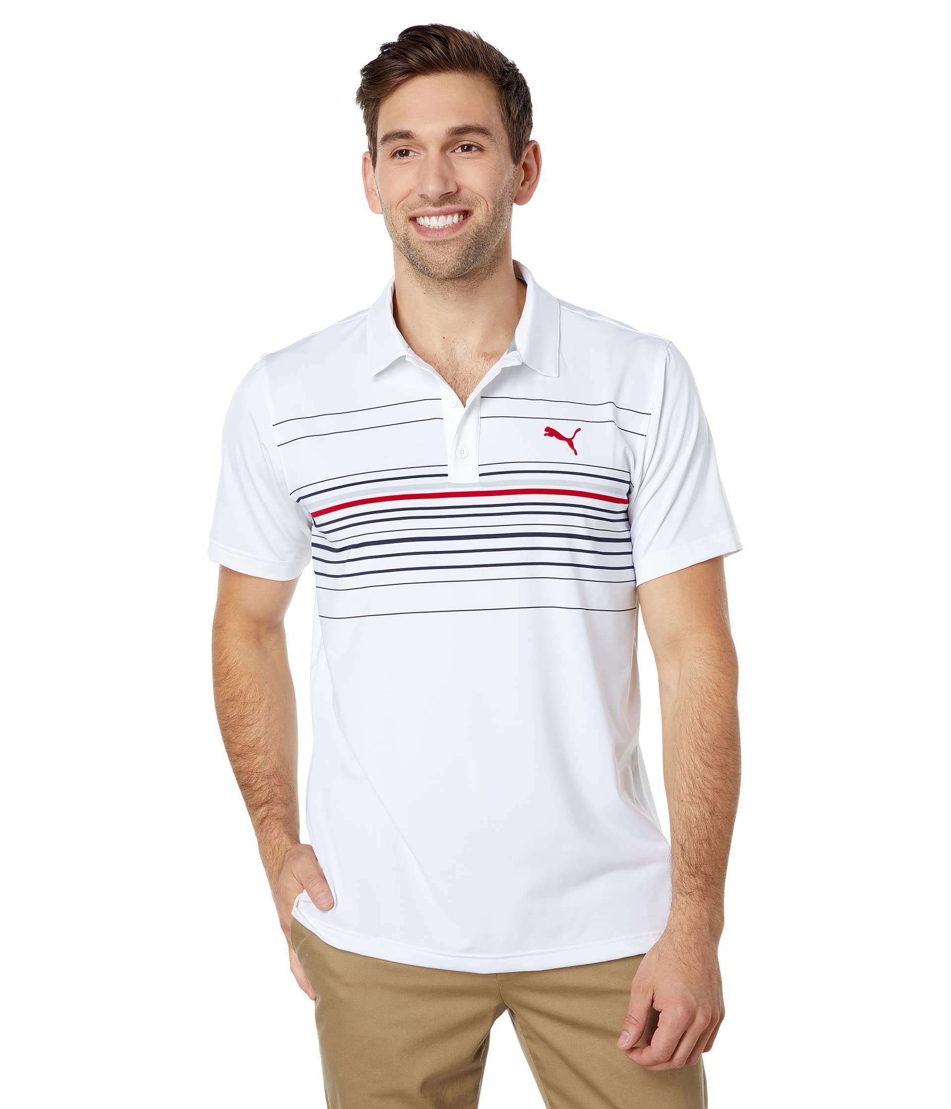 Puma Golf Men's Mattr Canyon Polo, Bright White-Bright Cobalt, Large
