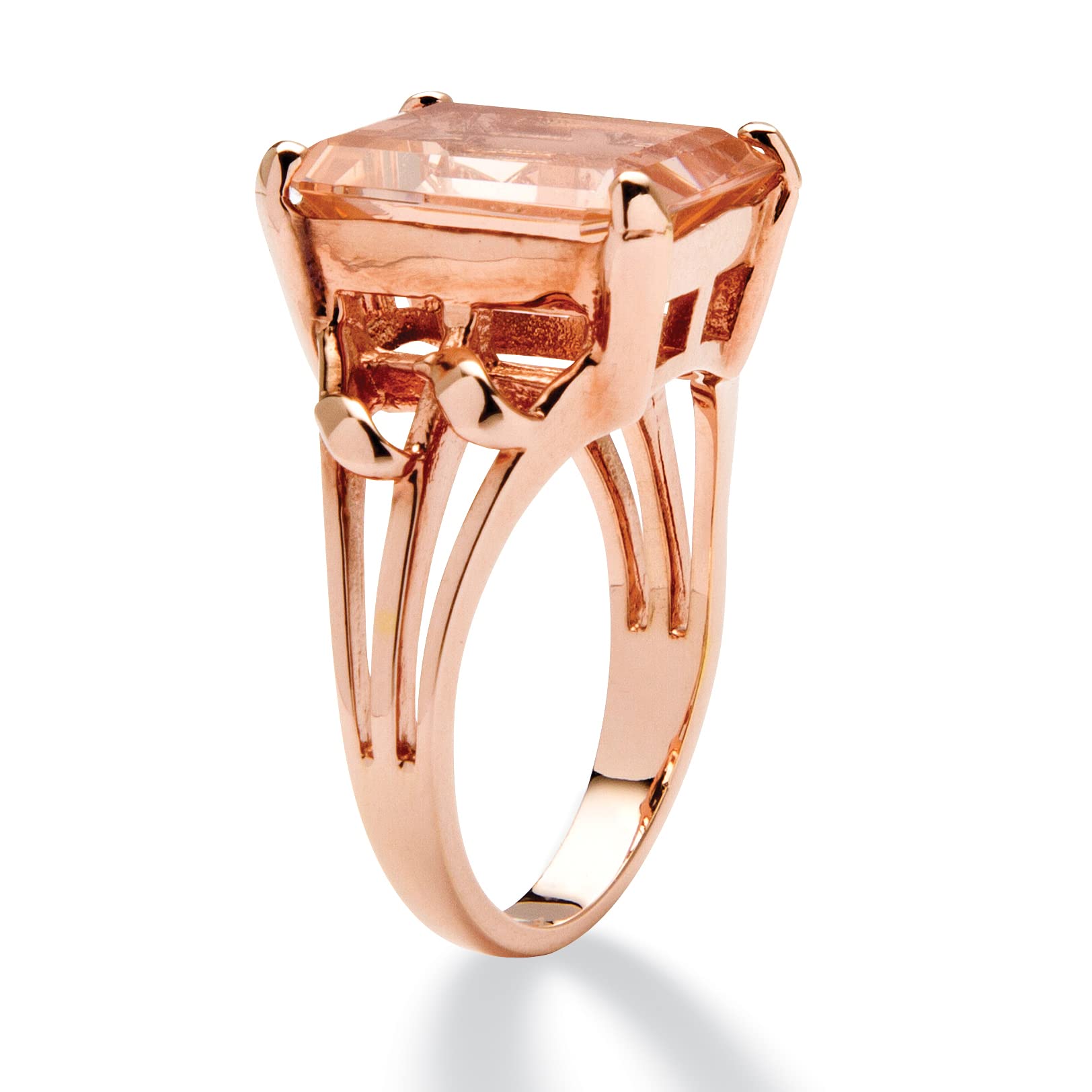 PalmBeach Rose Gold-plated Sterling Silver Emerald Cut Simulated Peach Morganite Ring Sizes 6-10 Size 8