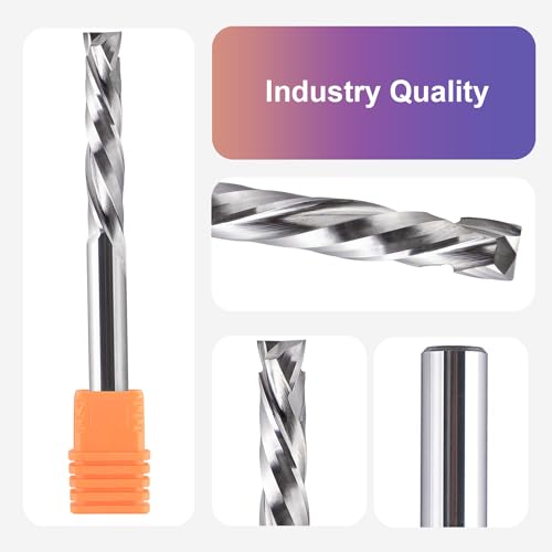 SpeTool Spiral Compression Router Bits 1/4" Shank,1-1/4Inch Cutting Length, Extra Long 3 Inch OVL,Carbide UP Down CNC Router Bits End Mill for Wood Mortises Carving Engraving