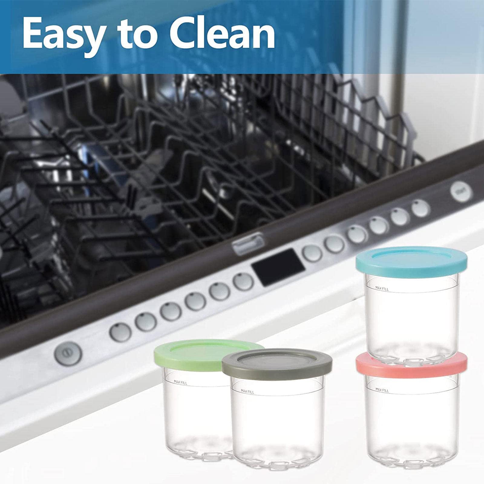 KOISEA Creami Deluxe Pints, for Ninja Ice Cream Maker Pints, Ice Cream Containers with Lids Reusable,Leaf-Proof for NC301 NC300 NC299AM Series Ice Cream Maker