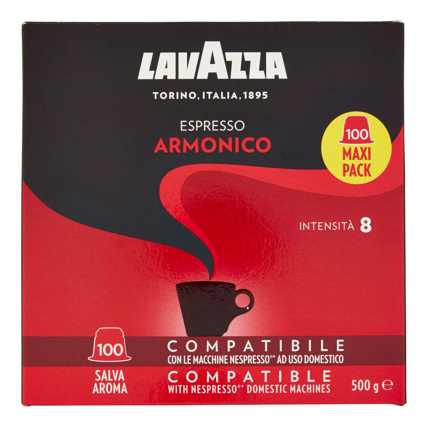 Lavazza Armonico Dark Roast Coffee Capsules Compatible with Nespresso® Original* Machines (Pack of 100)