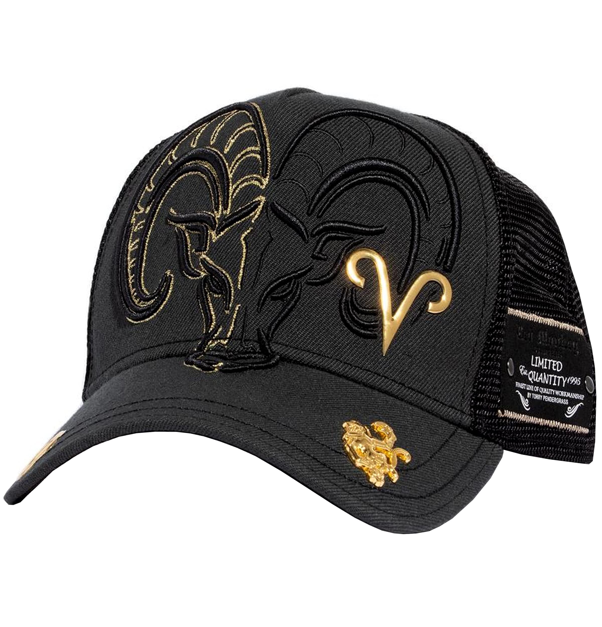 Red Monkey Designs Aries Black RM1423 Zodiac Series Fashion Unisex Limited Edition Mesh Trucker Hat Cap, One Size