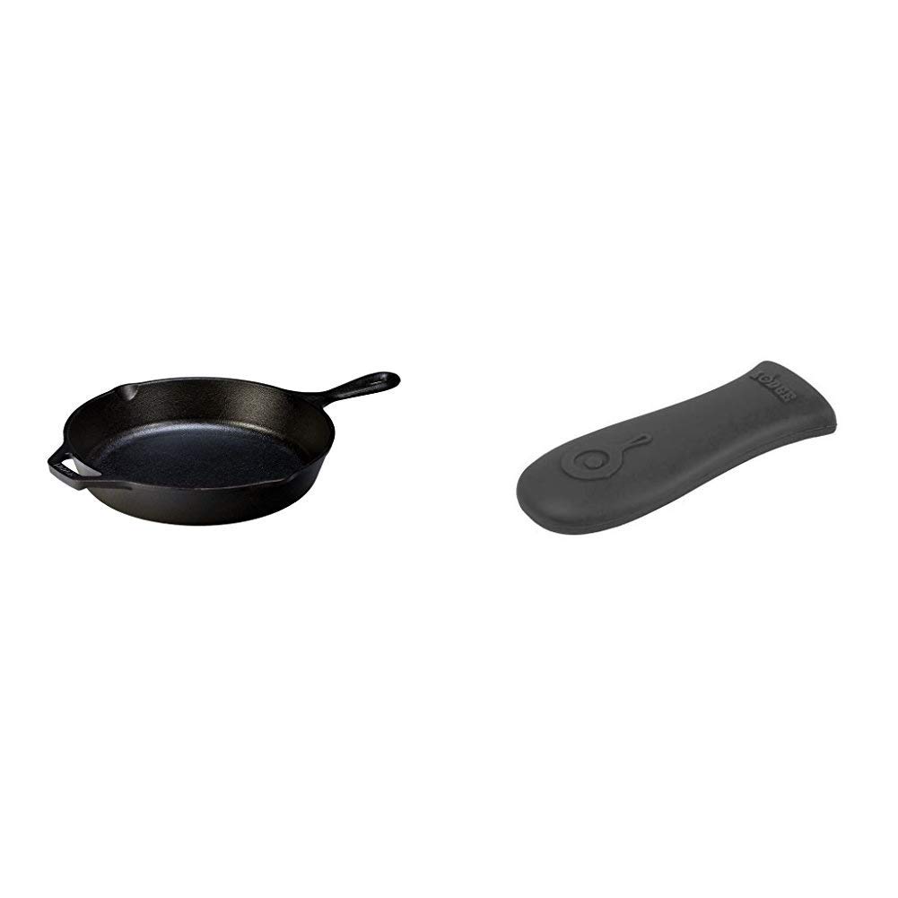 Lodge Cast Iron Skillet, Pre-Seasoned, 10.25-inch & Lodge ASHH11 Silicone Hot Handle Holder, Black