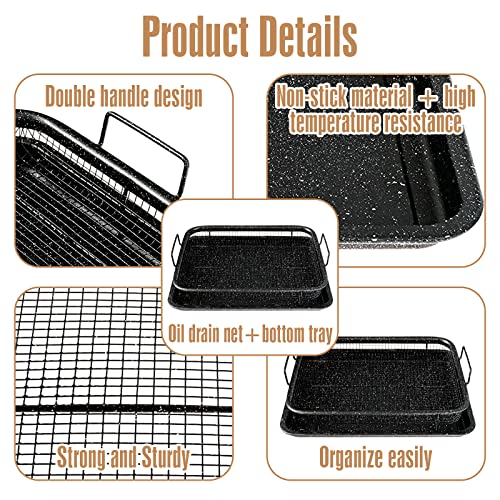 PBRO 2 Piece Copper Crisper Tray,13"L x9" W Oven Pan,Non Stick Baking Tray,Oven Baking Pan & Mesh Basket Set,Air Fryer Pan,Microwave Bacon Tray,French Fries Basket,Baking Set Kitchen Supplies -Black