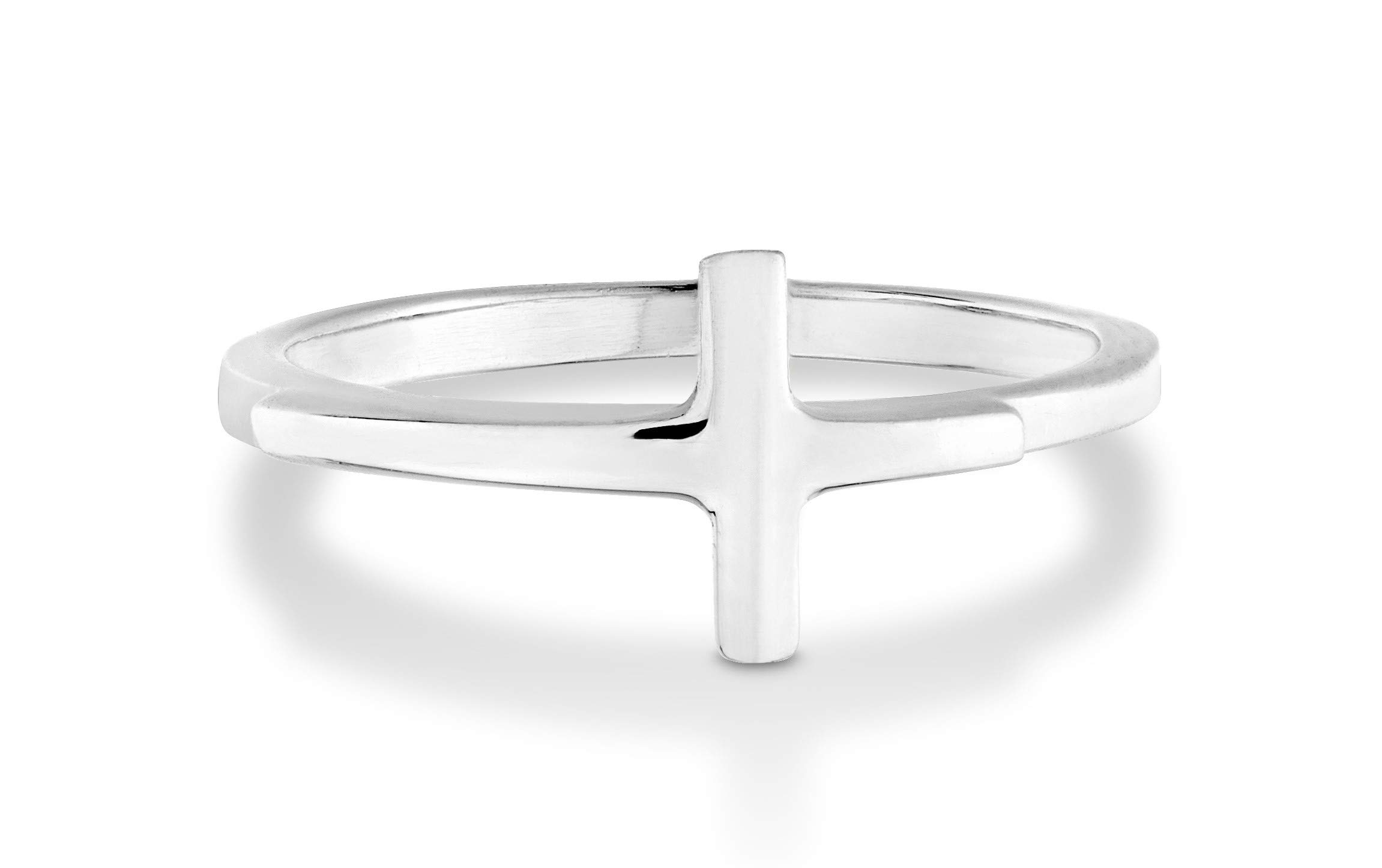 Miabella 925 Sterling Silver or 18K Gold Over Silver Sideways Cross Ring for Women Made in Italy (sterling silver, 5)