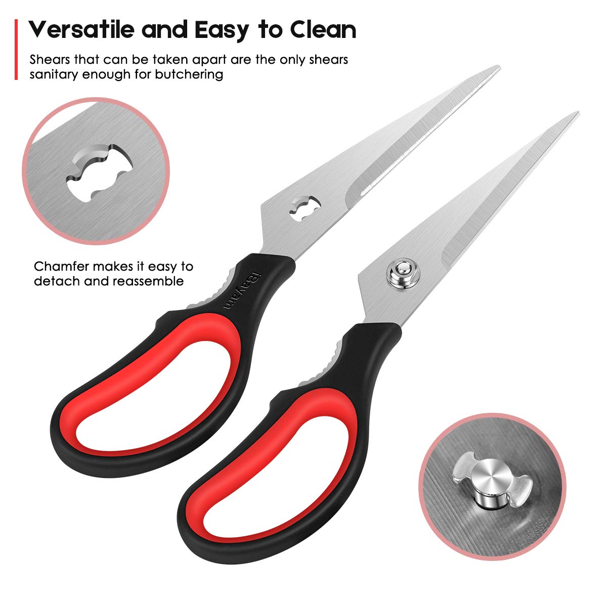 Kitchen Scissors, iBayam Heavy Duty Come Apart Kitchen Shears, 2-Pack 9 Inch Dishwasher Safe Food Scissors, Multipurpose Sharp Cooking Scissors for Chicken, Poultry, Fish, Meat, Herbs
