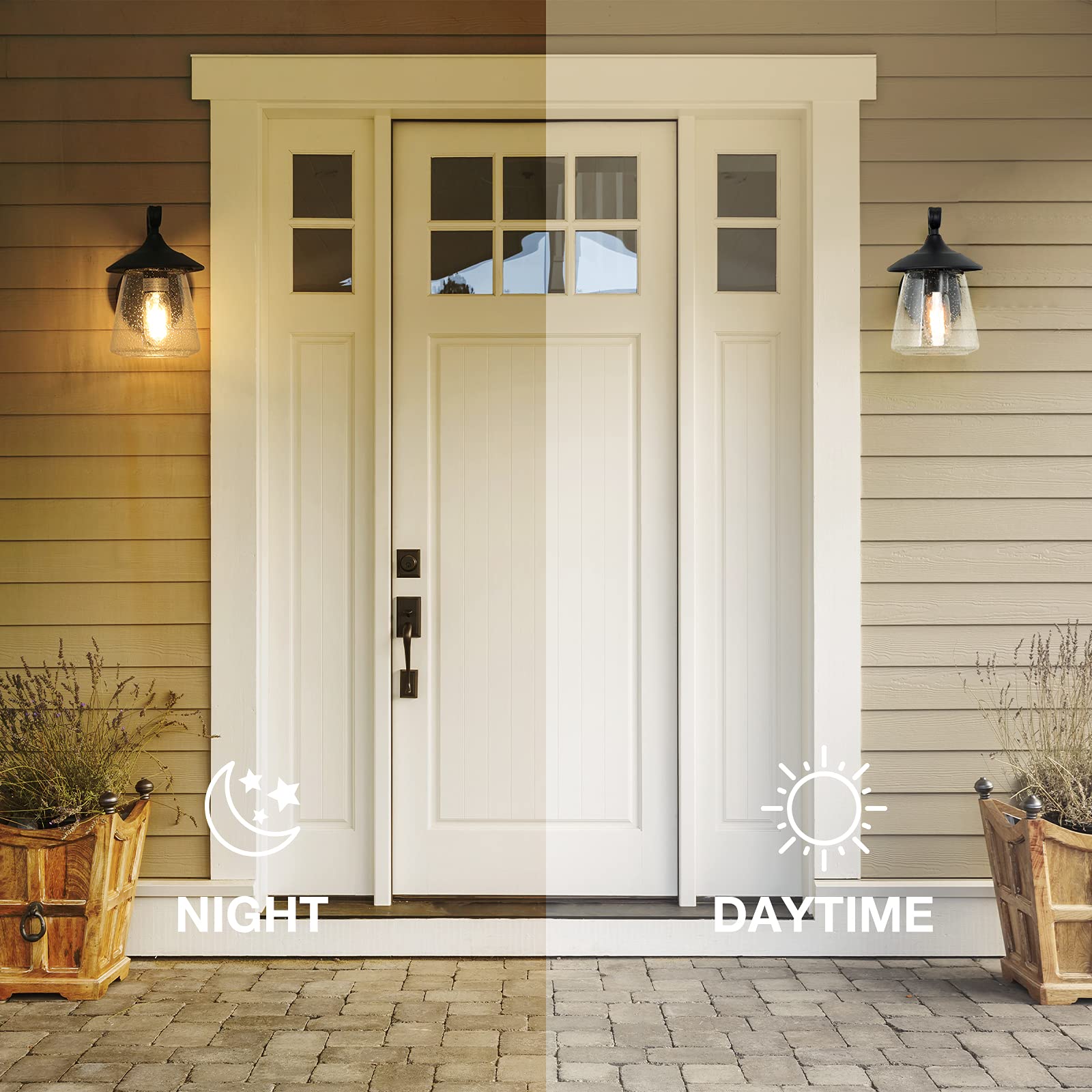 LOG BARN Outdoor Wall Light,Farmhouse Exterior Lantern in Black with Seeded Glass for Porch Barn A03356, 1-Light Light