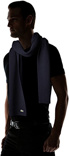 Lacoste Men's Classic Wool Ribbed Scarf, Navy Blue, One Size