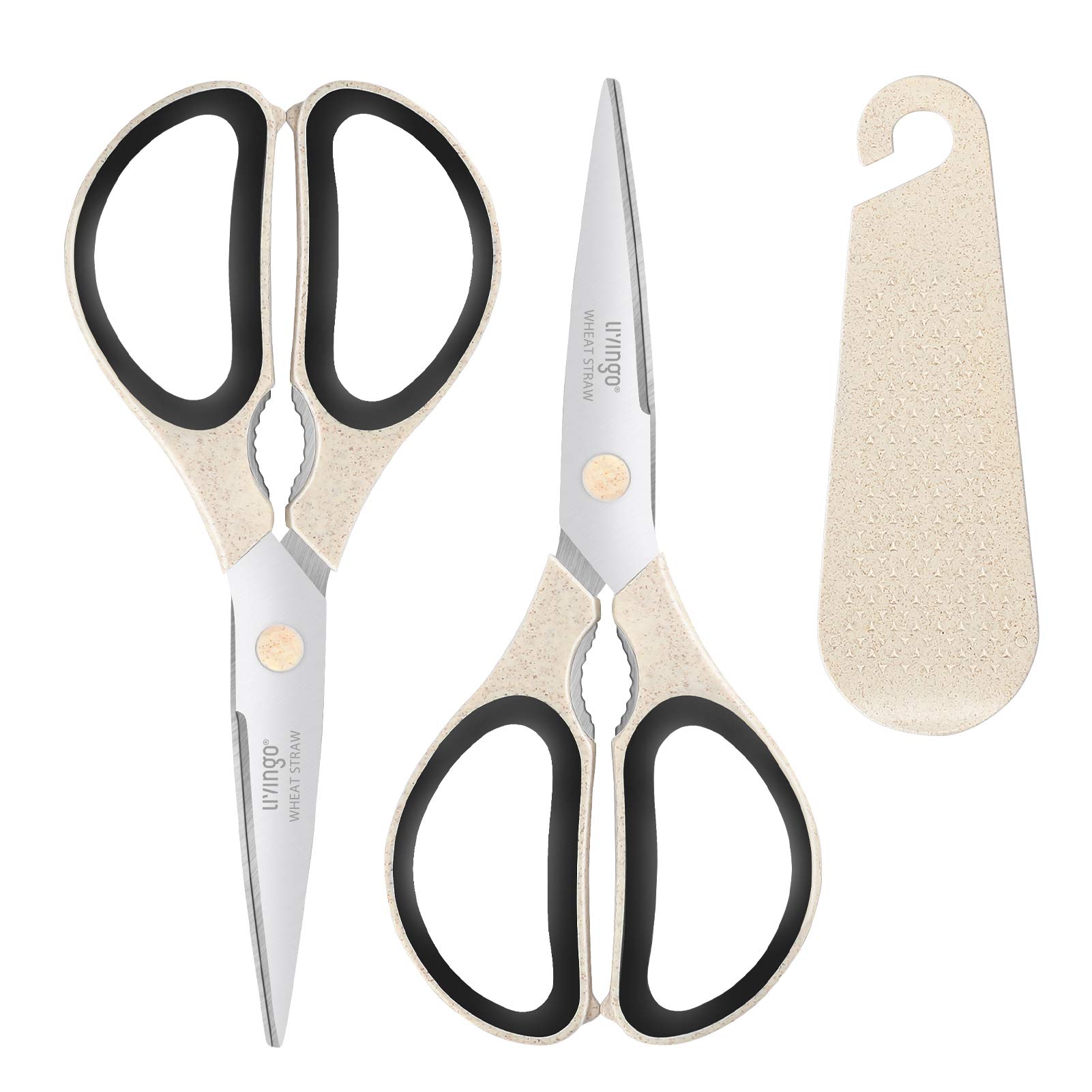 Kitchen Scissors Heavy Duty 2-Pack, LIVINGO Stainless Steel Kitchen Shears Come Apart, 8 Inch Dishwasher Safe Food Scissors for Cutting Chicken, Poultry, Wheat Straw Sharp Utility Cooking Scissors