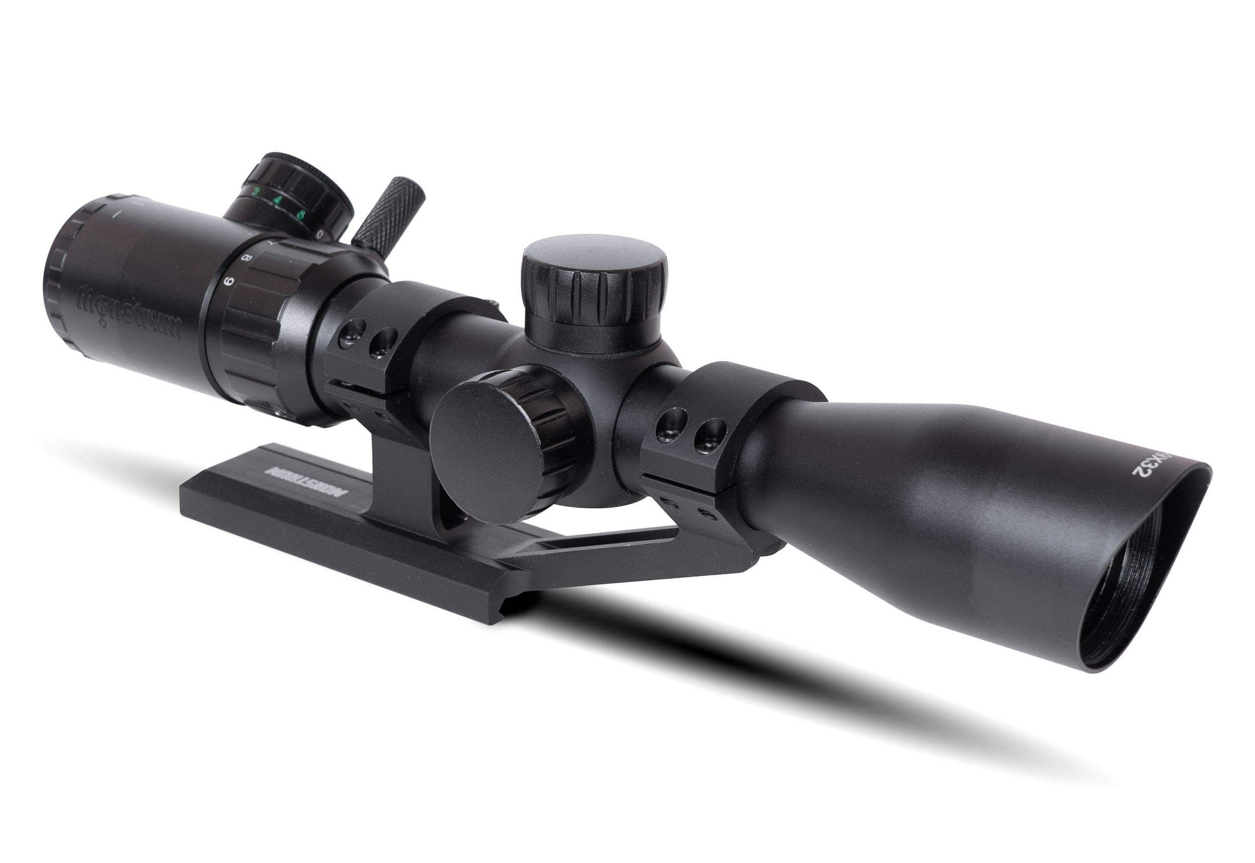 Monstrum 3-9x32 Rifle Scope with Rangefinder Reticle | ZR255 H-Series Offset Scope Mount | Bundle