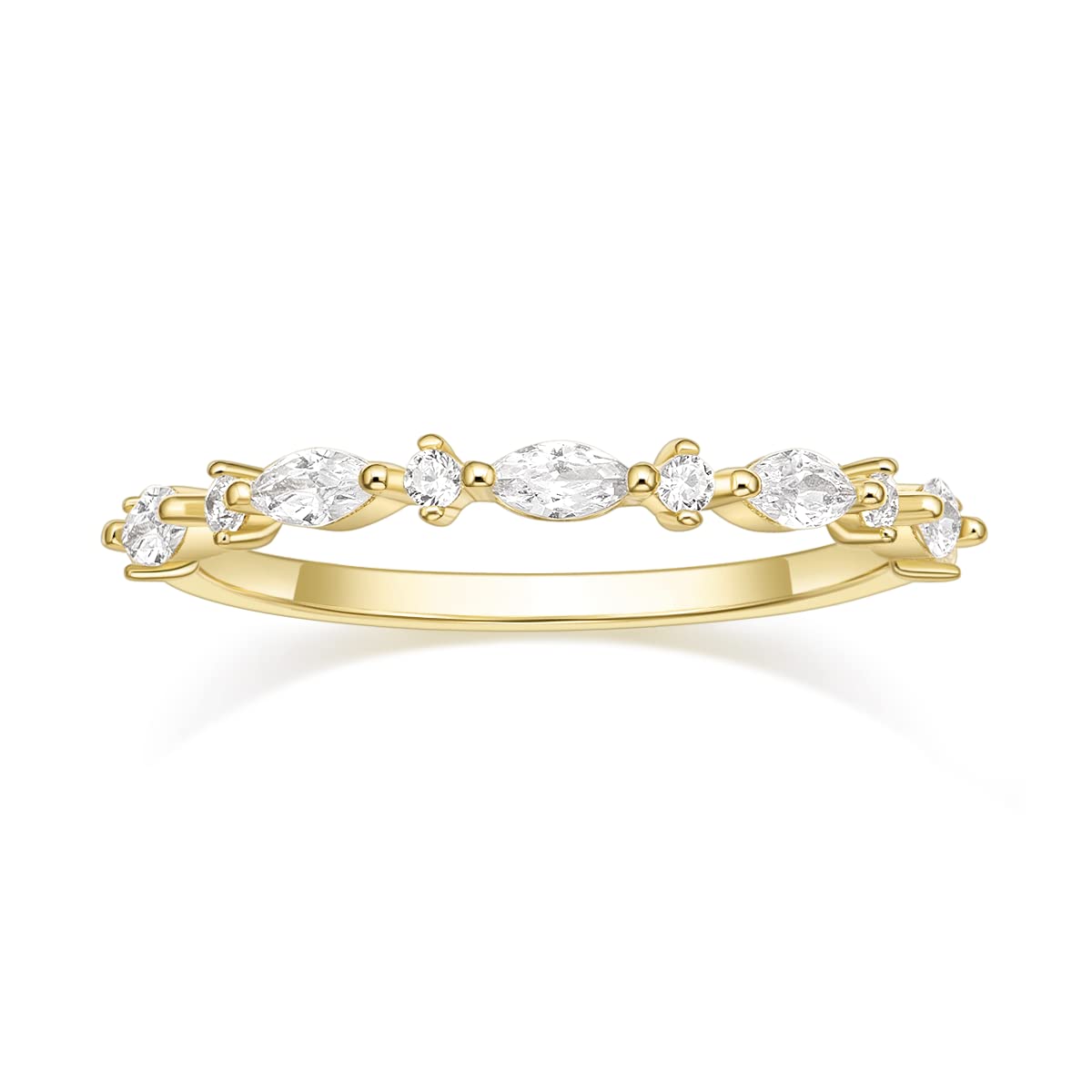 SHINYSO 14K Gold Plated Wedding Band for Women Thin Stacking Ring Half Cubic Zirconia Eternity Engagement Ring Size 6