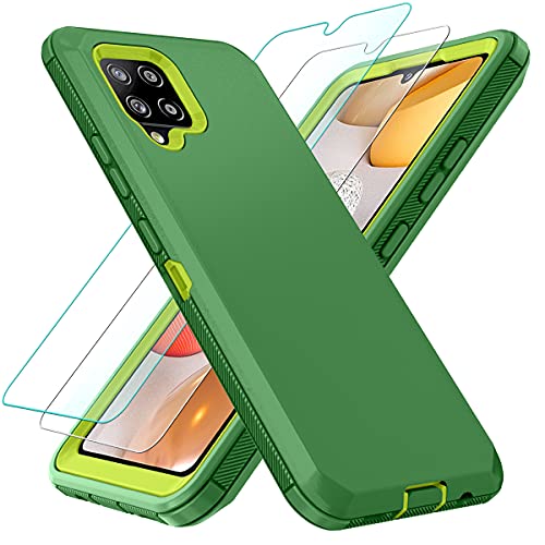 ONOLA Compatible with Galaxy A42 5G Case,Samsung A42 5G Case with Tempered Glass Screen Protector + HD Screen Protector (2 Pack),Samsung Galaxy A42 5G Case 3 in 1 Durable(GreenYellow,A42 5G)