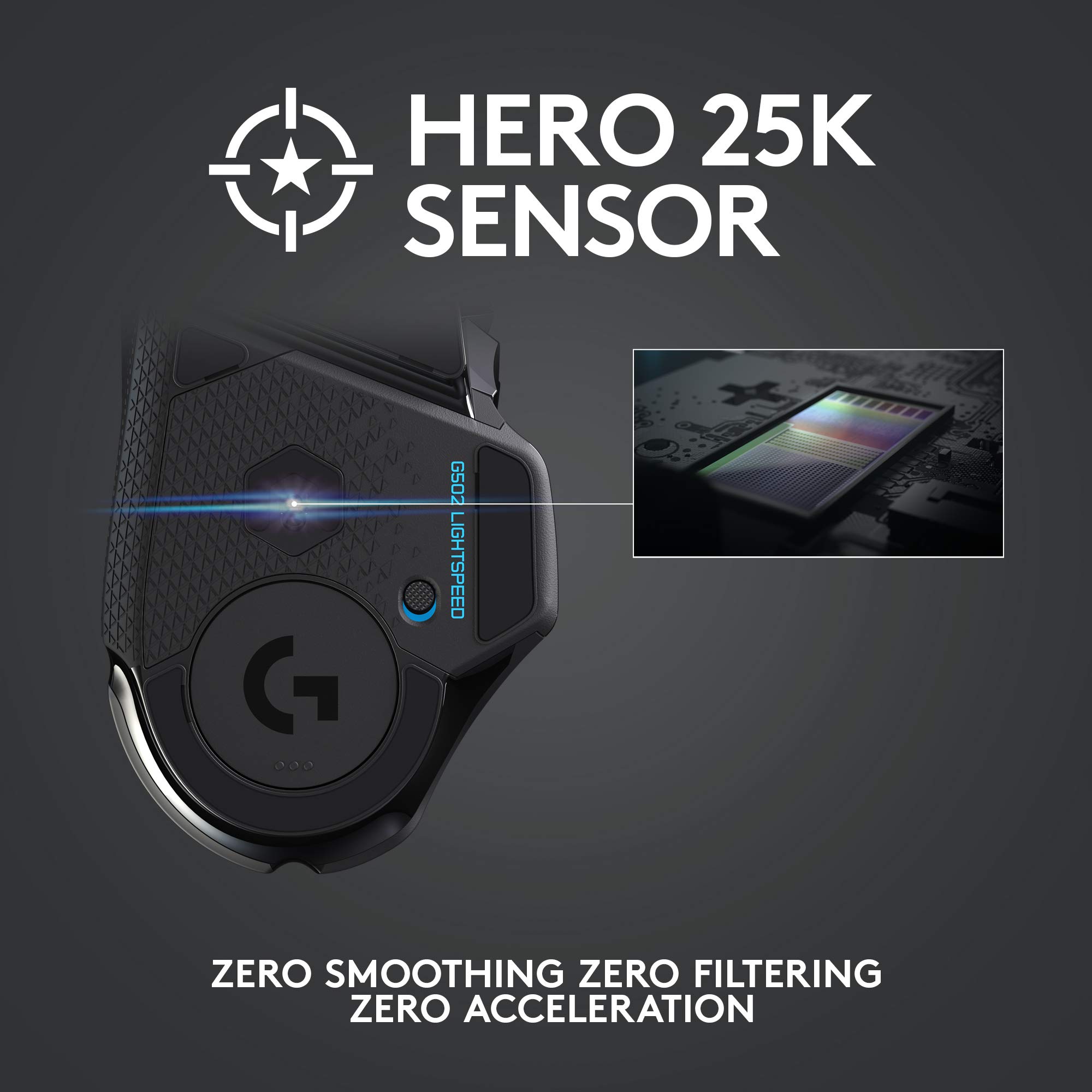 Logitech G502 Lightspeed Wireless Gaming Mouse, 25K Hero Gaming Sensor, 25600 DPI, RGB, Ultra-Light, 11 Programmable Buttons, Long Life Battery, PowerPlay-Compatible, PC - Black