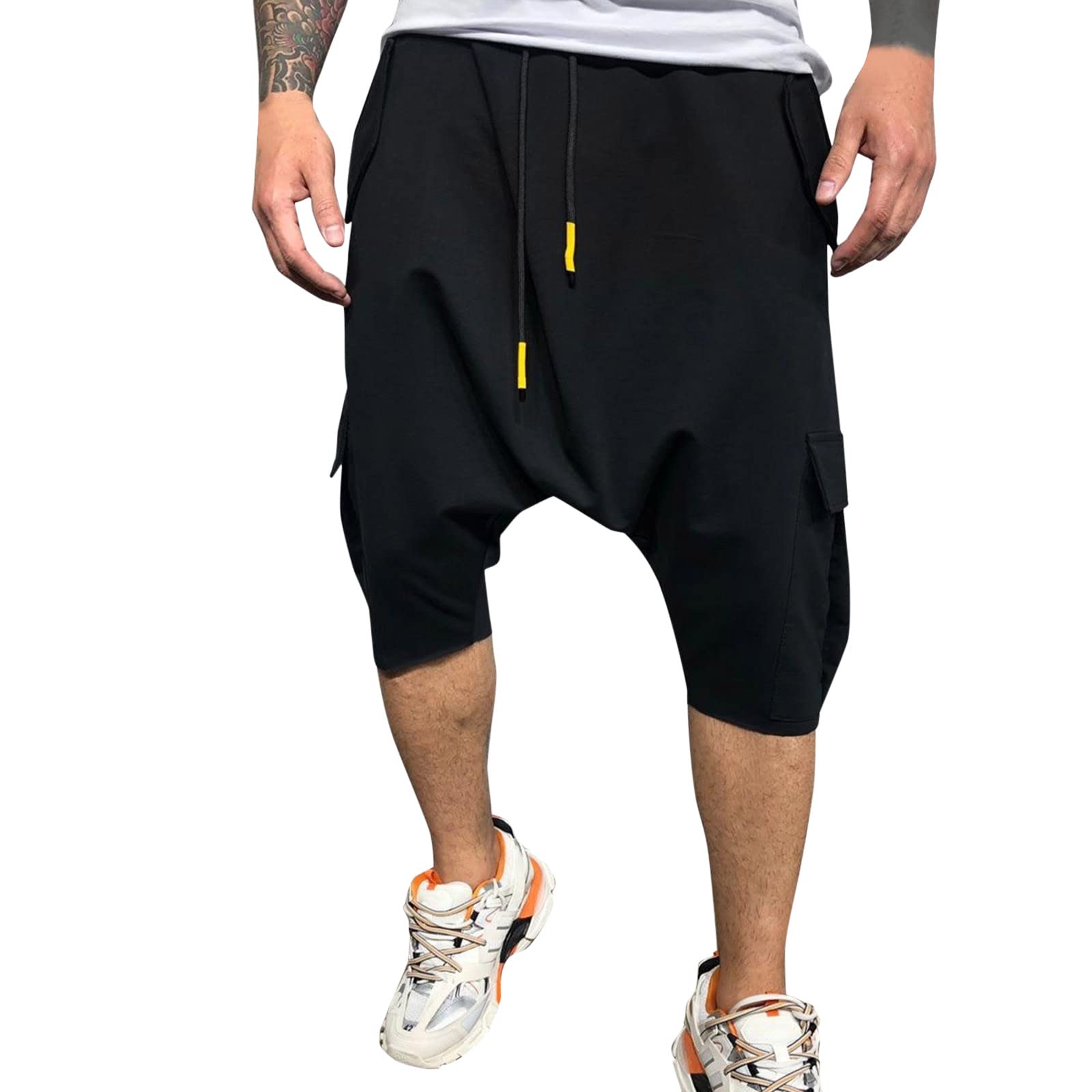 MIUERSA Mens Short Sweatpants Joggers Baggy Capri Gypsy Hippie Yoga Harem Short Boho Aladdin Drop Crotch Pants Shorts Black, X-Large