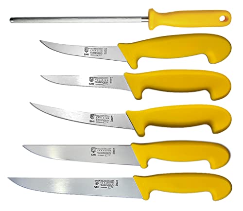 SMI - 6 Pcs Solingen Butcher Knife Set Professional Boning Knife Meat Knife Sharpening Steel Rod Sharp Kitchen Knives Solingen Knife - Made In Germany