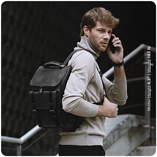 VELEZ 9.5 Mens Business Casual Sneakers + Top Grain Leather Backpack for Men Black Designer Bookbag Business Casual Shoulder Bag