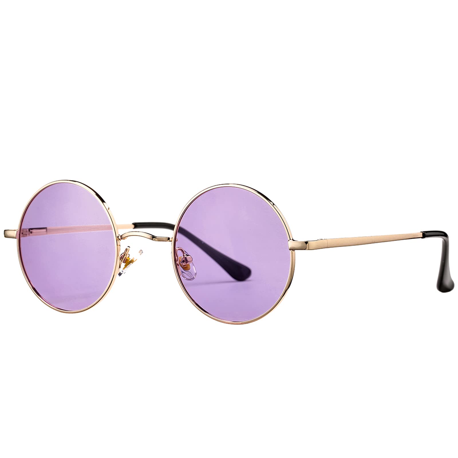 PORADAY Circle Lennon Glasses Retro Round Polarized Sunglasses Hippie Style Small Circle Sun Glasses (Gold/Clear Purple)